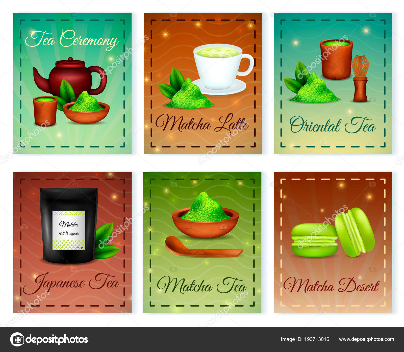 Matcha Realistic Cards Set Stock Vector Image by ©macrovector #193713016