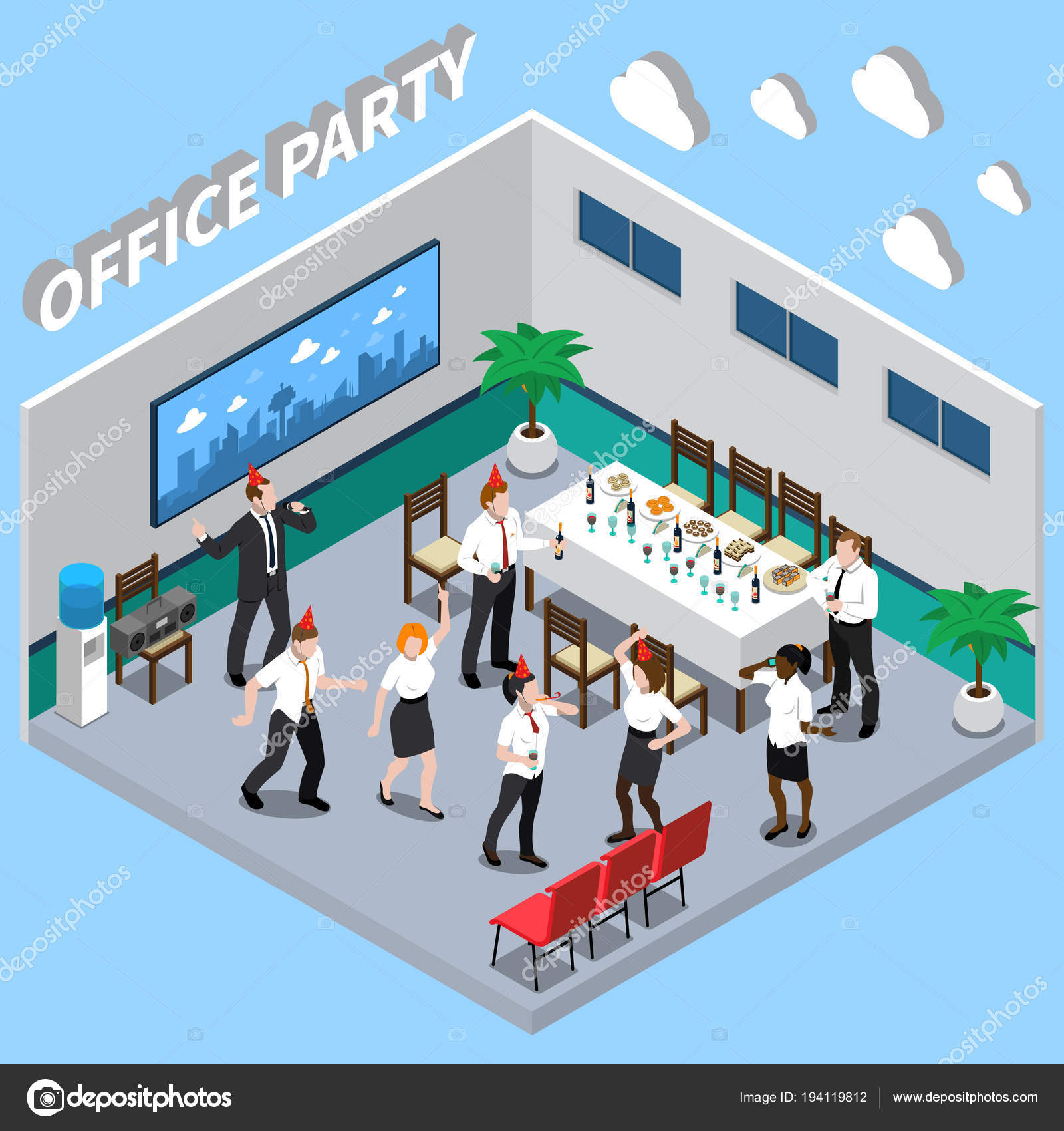 Office Party Isometric Composition Stock Vector Image by ©macrovector ...