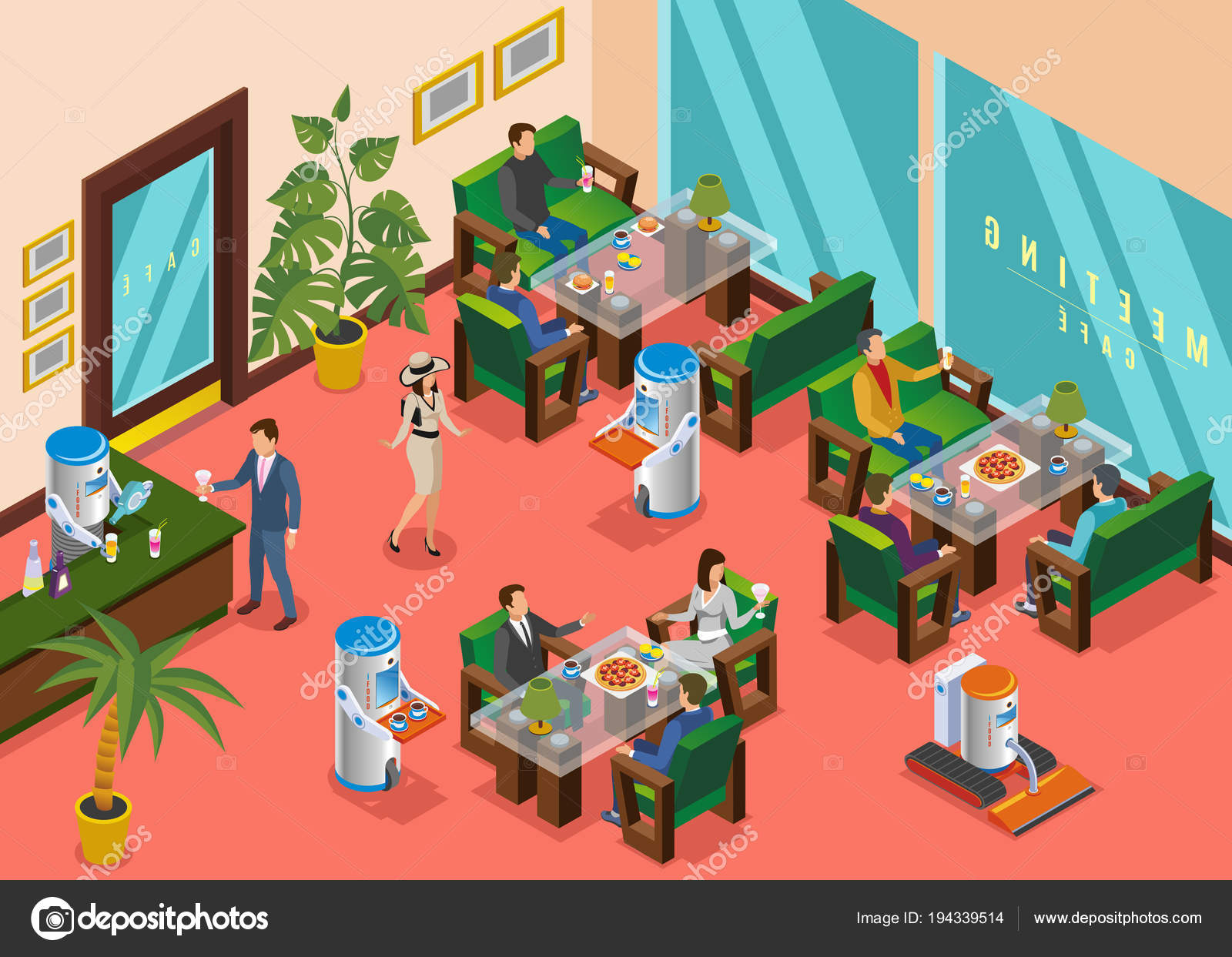 Isometric Colored Robotic Restaurant Composition Stock Vector Image by ...