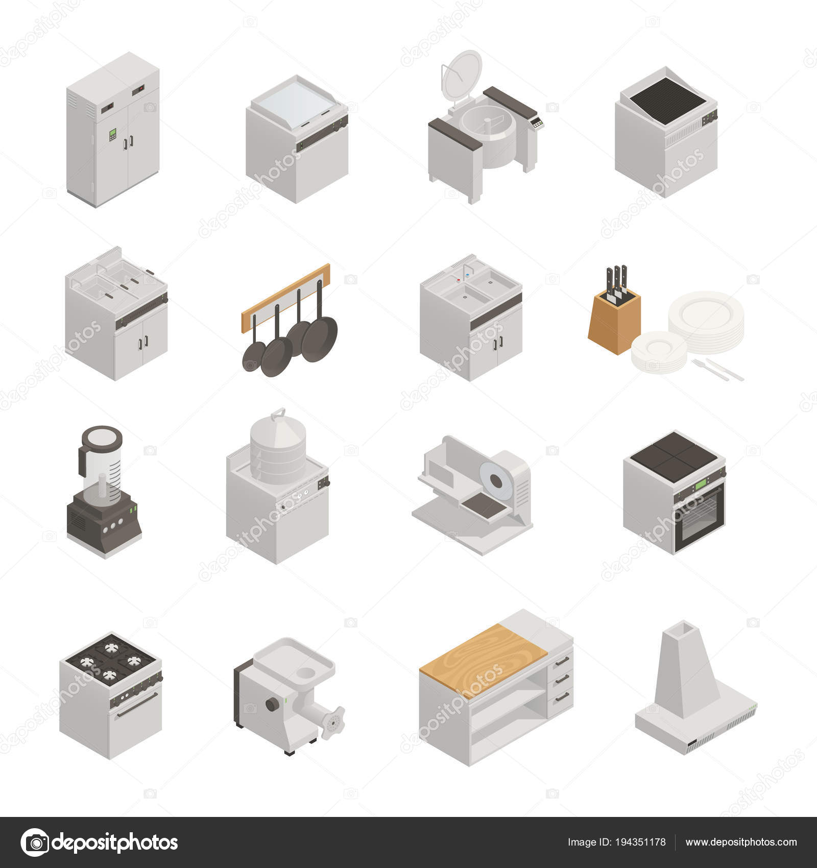 Kitchen Equipment Isometric Icons Set Stock Vector Image by ...