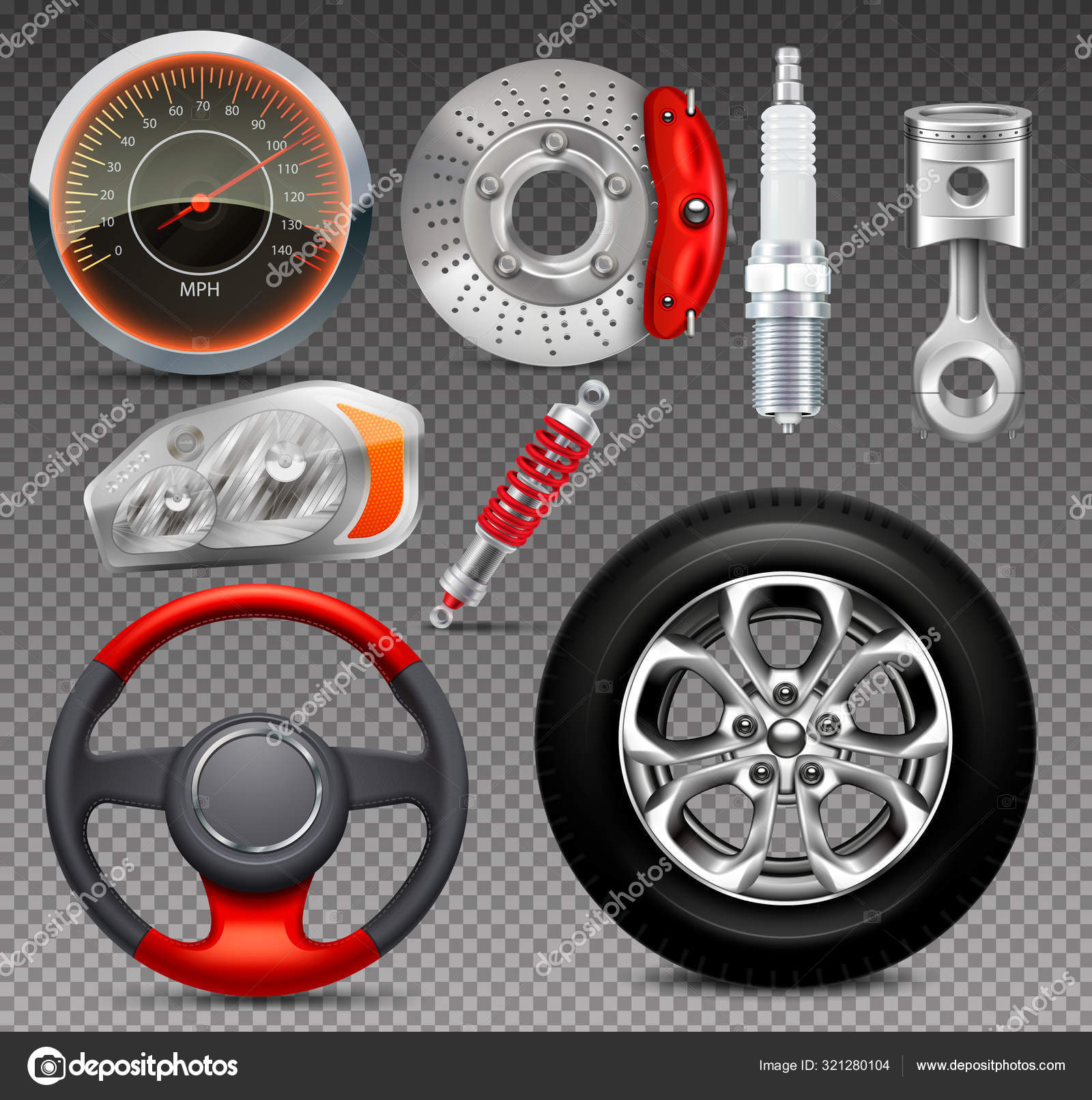 Car Parts Transparent Set Stock Vector by ©macrovector 321280104