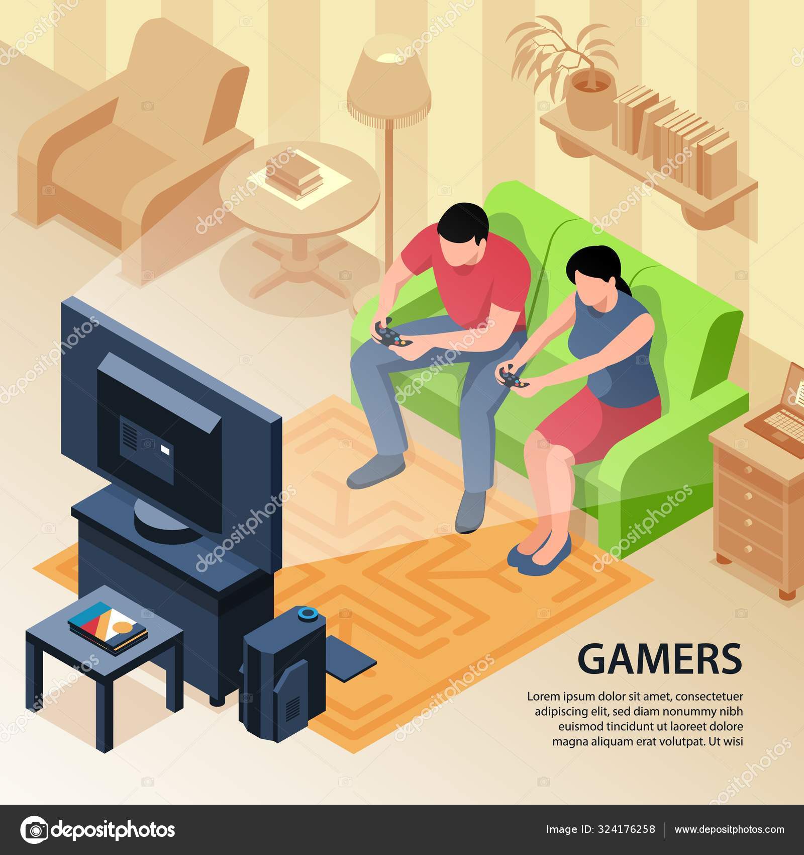 Gamers Family Isometric Background Stock Vector Image by ©macrovector ...