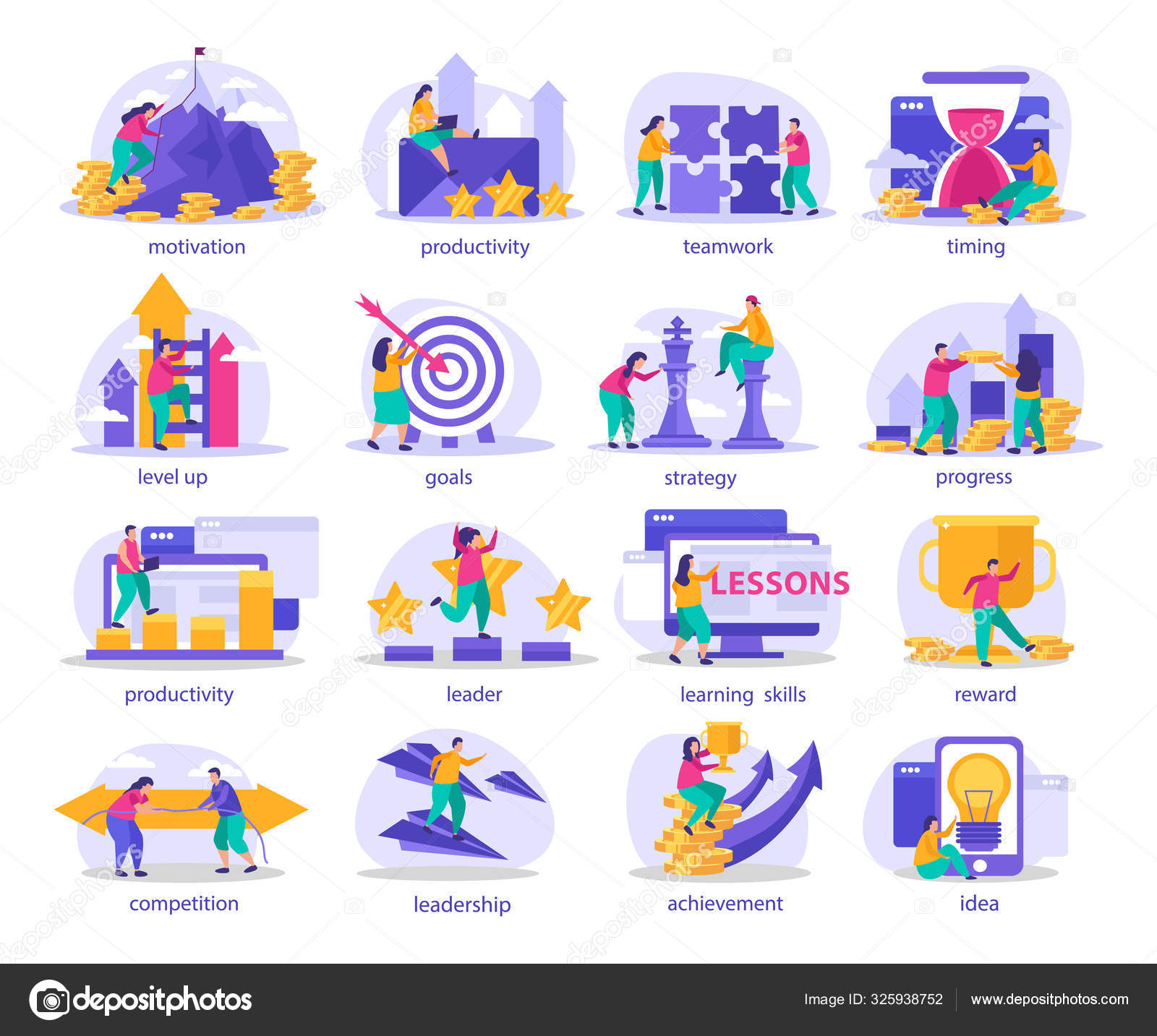Business Gamification Flat Icons Stock Vector Image by ©macrovector #325938752
