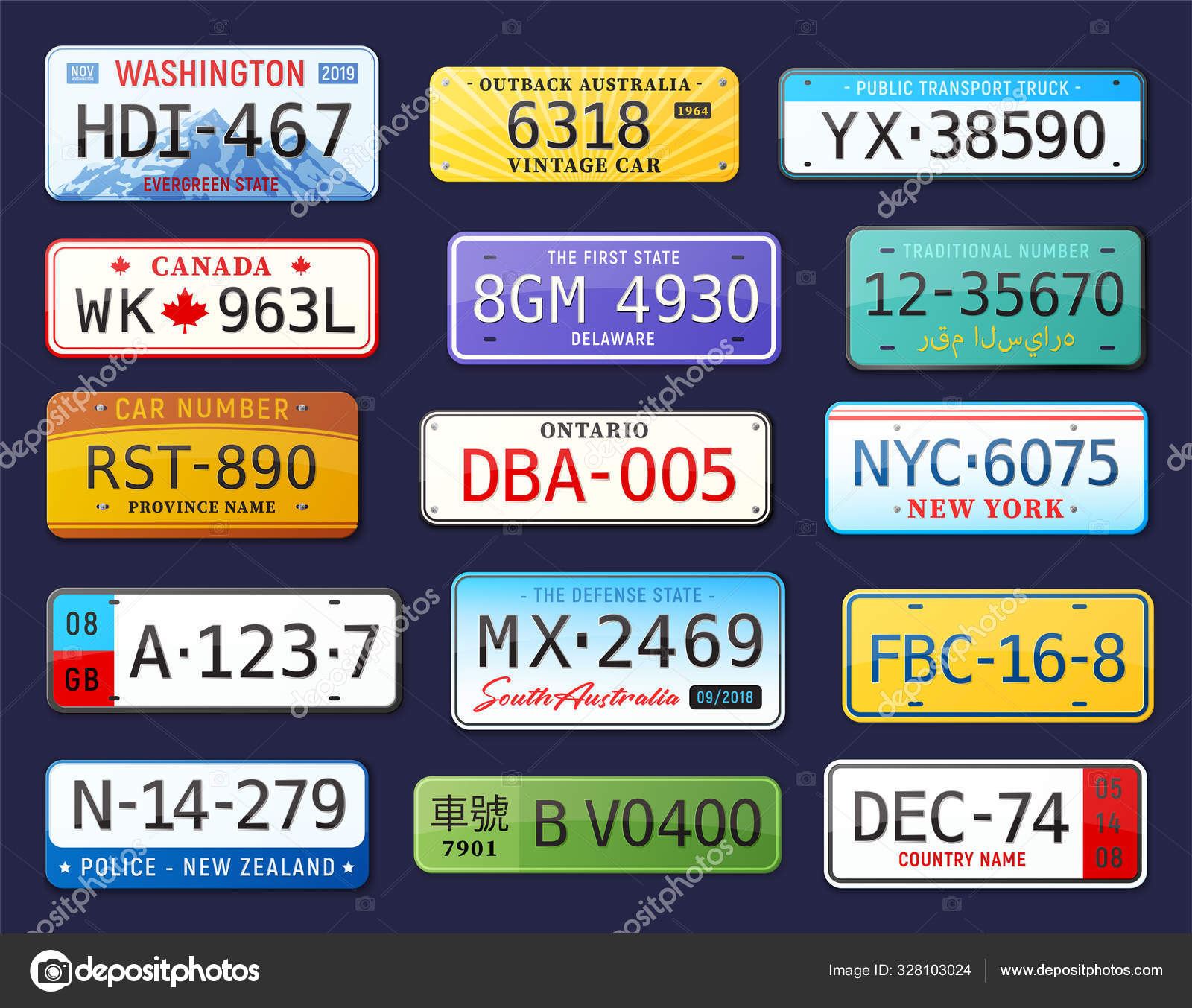 Realistic Car Numbers Set — Stock Vector © macrovector #328103024