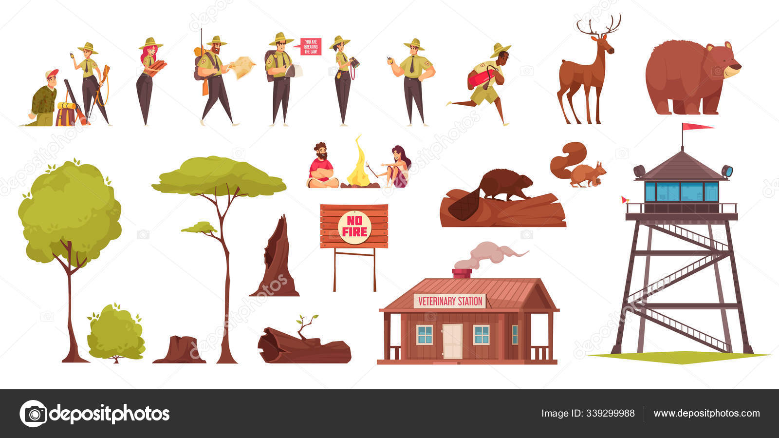 Forest Ranger Cartoon Set Stock Vector by ©macrovector 339299988