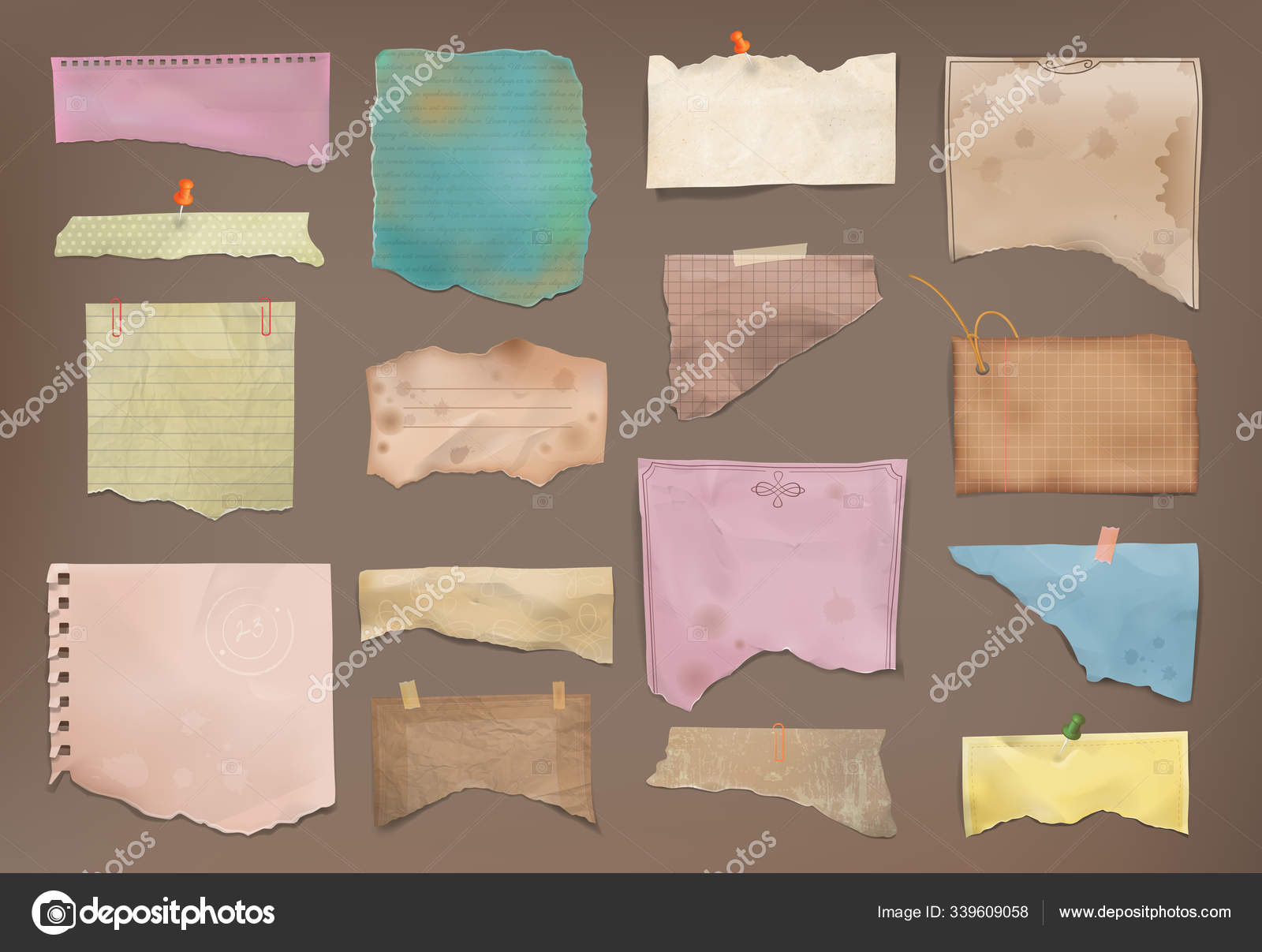 Ripped Paper Vintage Realistic Set Stock Vector by ©macrovector 339609058