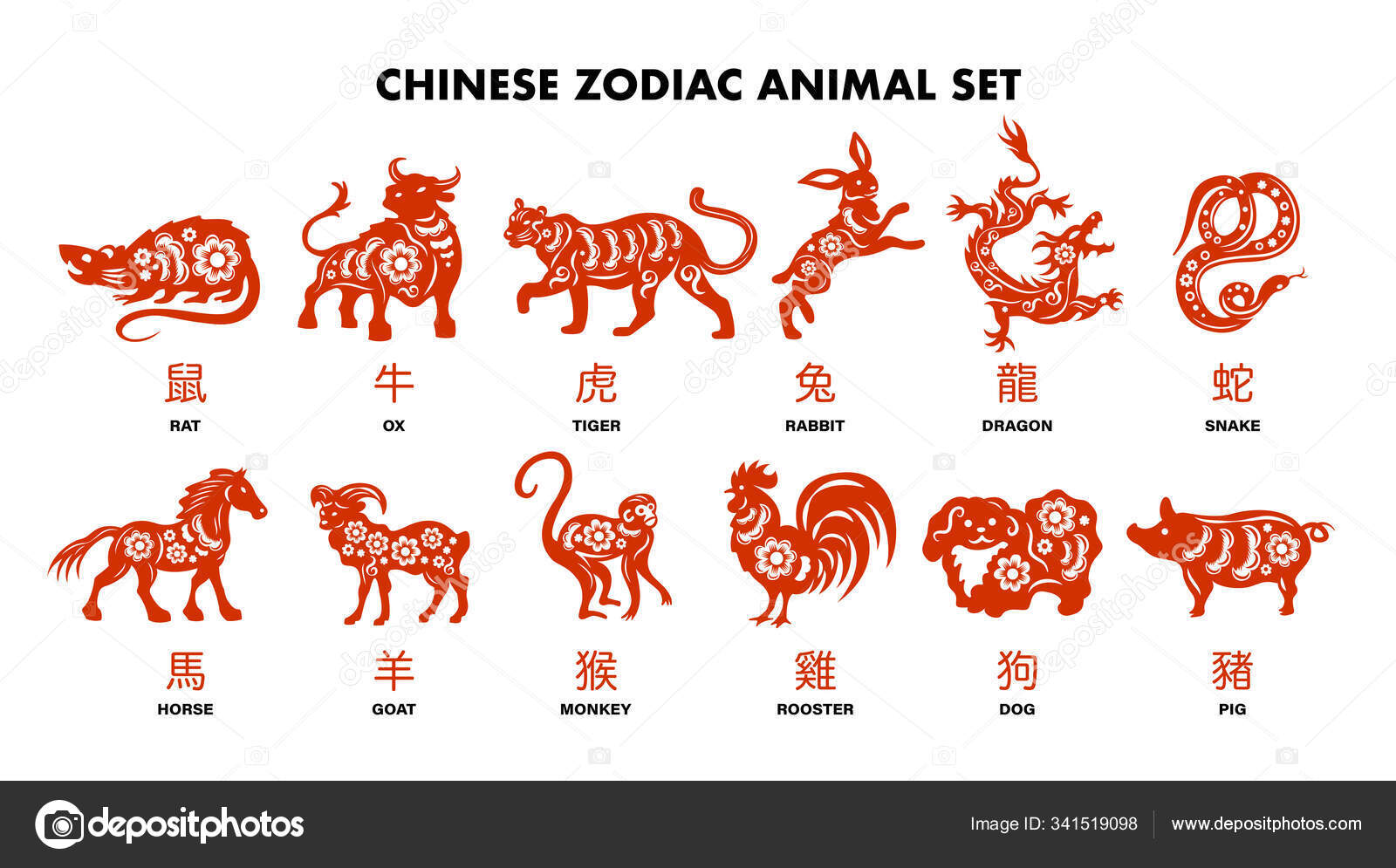 Chinese Zodiac Animals Red Set Stock Vector Image by ©macrovector ...