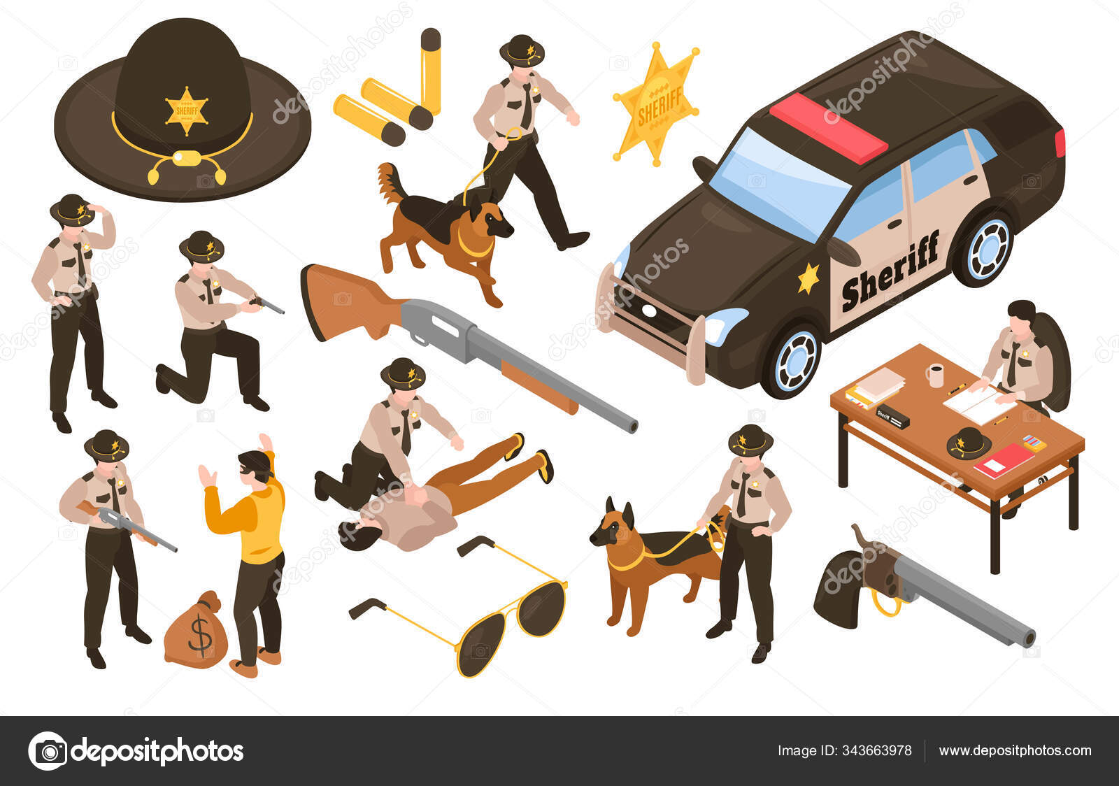 Isometric Marshal Icon Set Stock Vector Image by ©macrovector #343663978