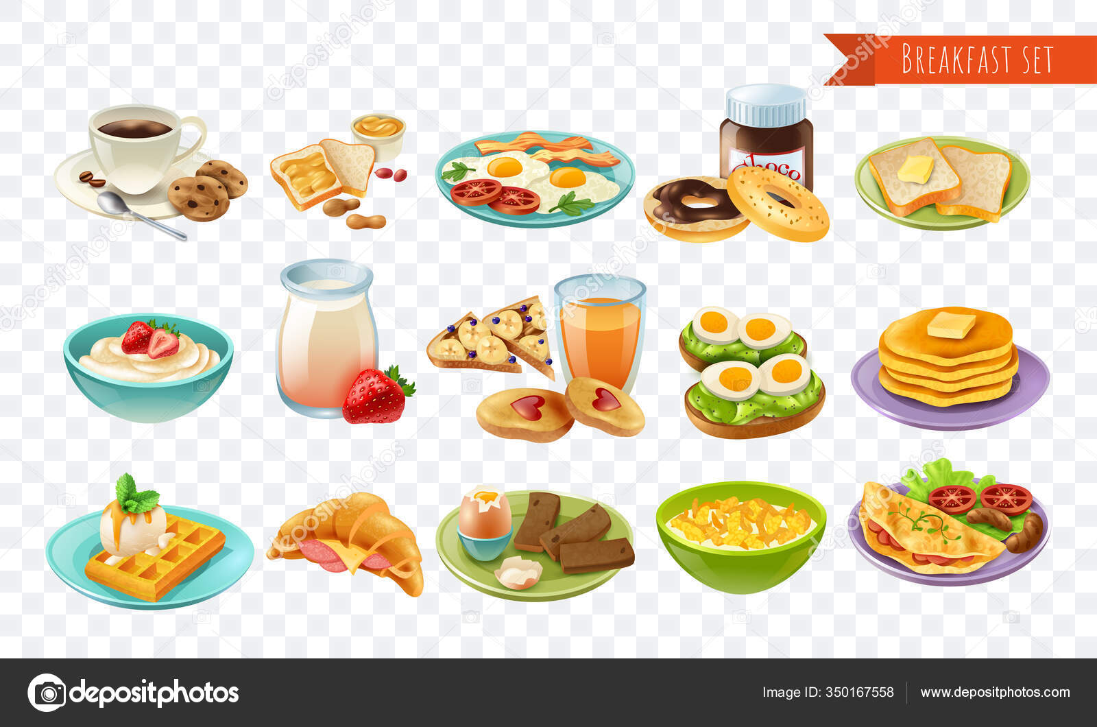 Breakfast Transparent Set Stock Vector Image by ©macrovector #350167558