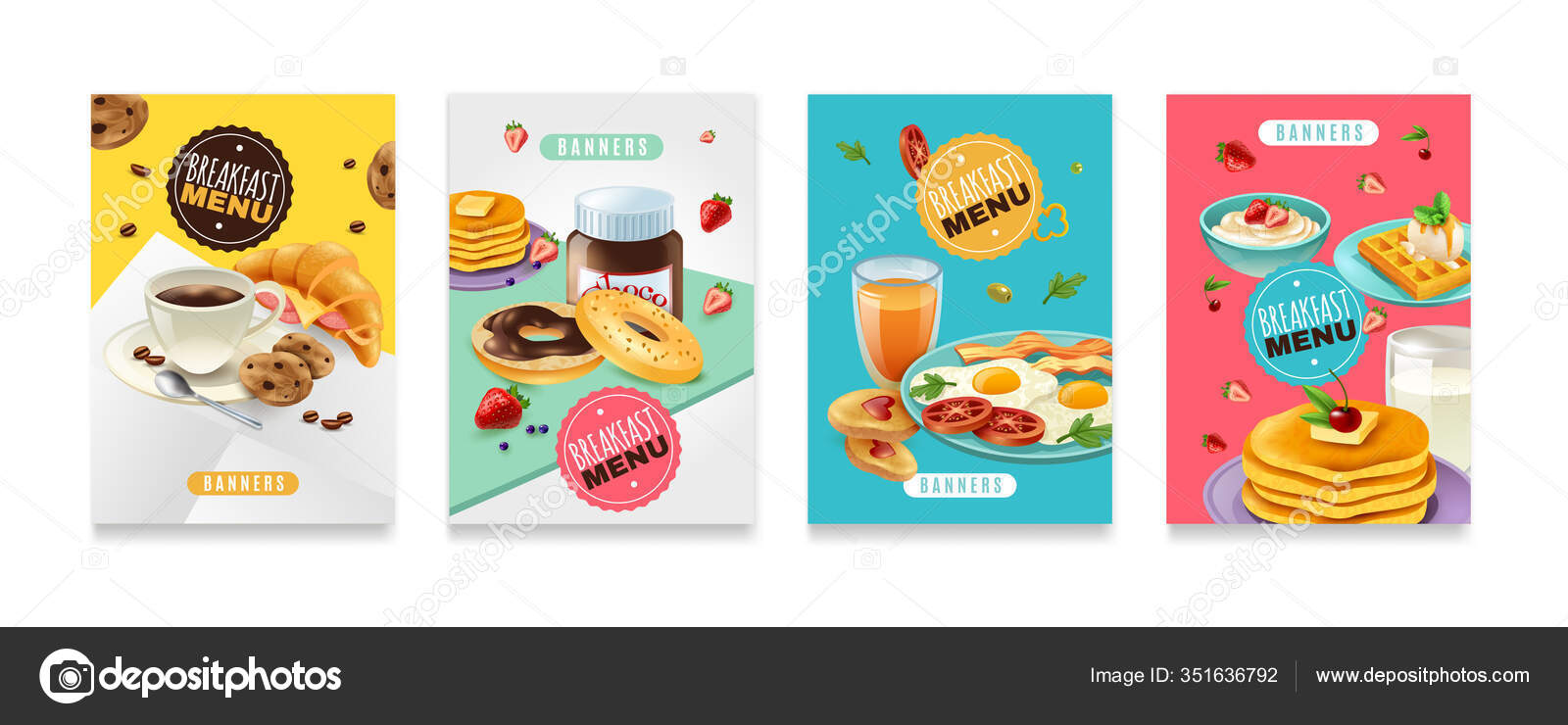 Breakfast Menu Poster Set Stock Vector Image by ©macrovector #351636792