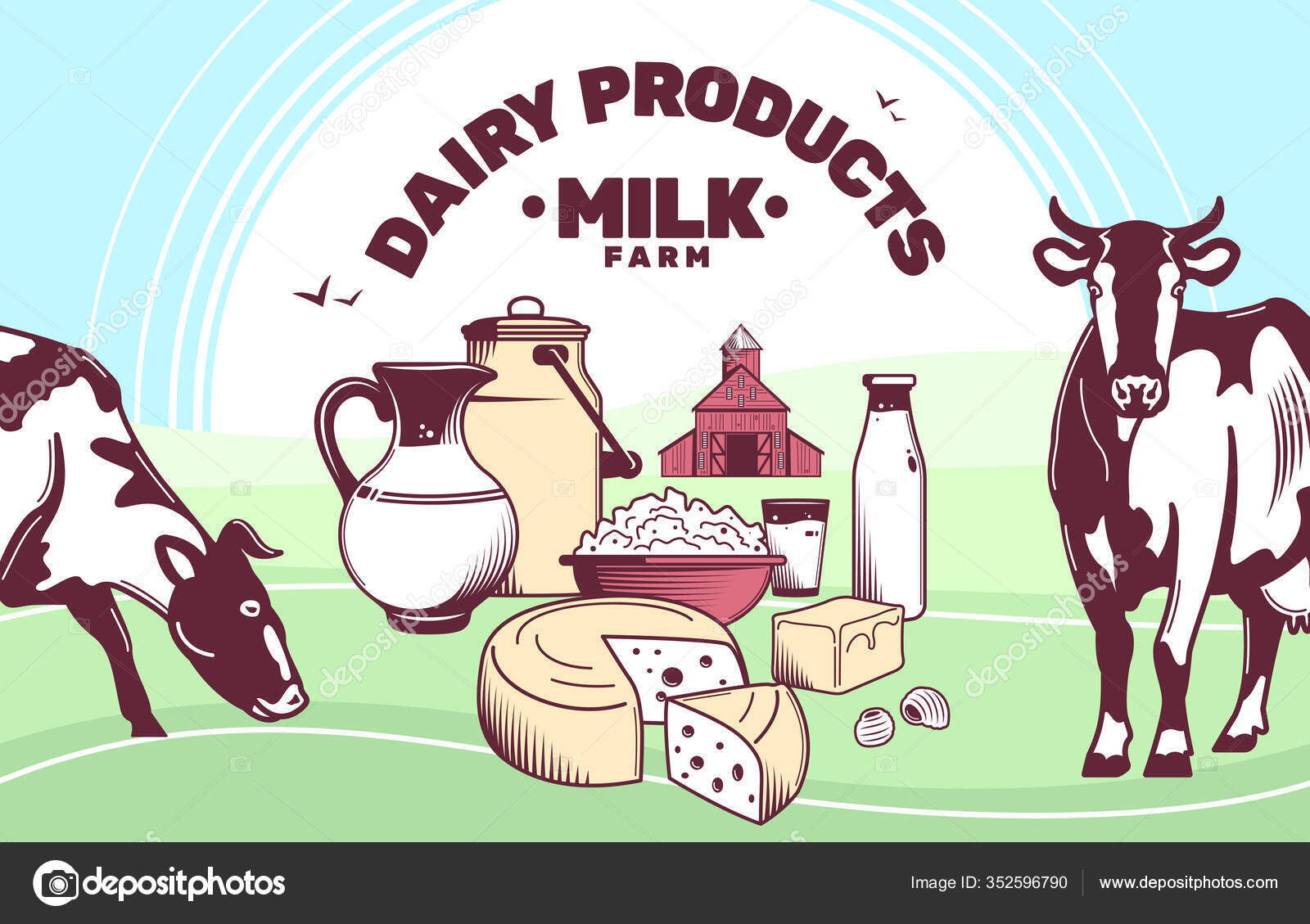 Milk Farm Horizontal Poster Stock Vector Image by ©macrovector #352596790