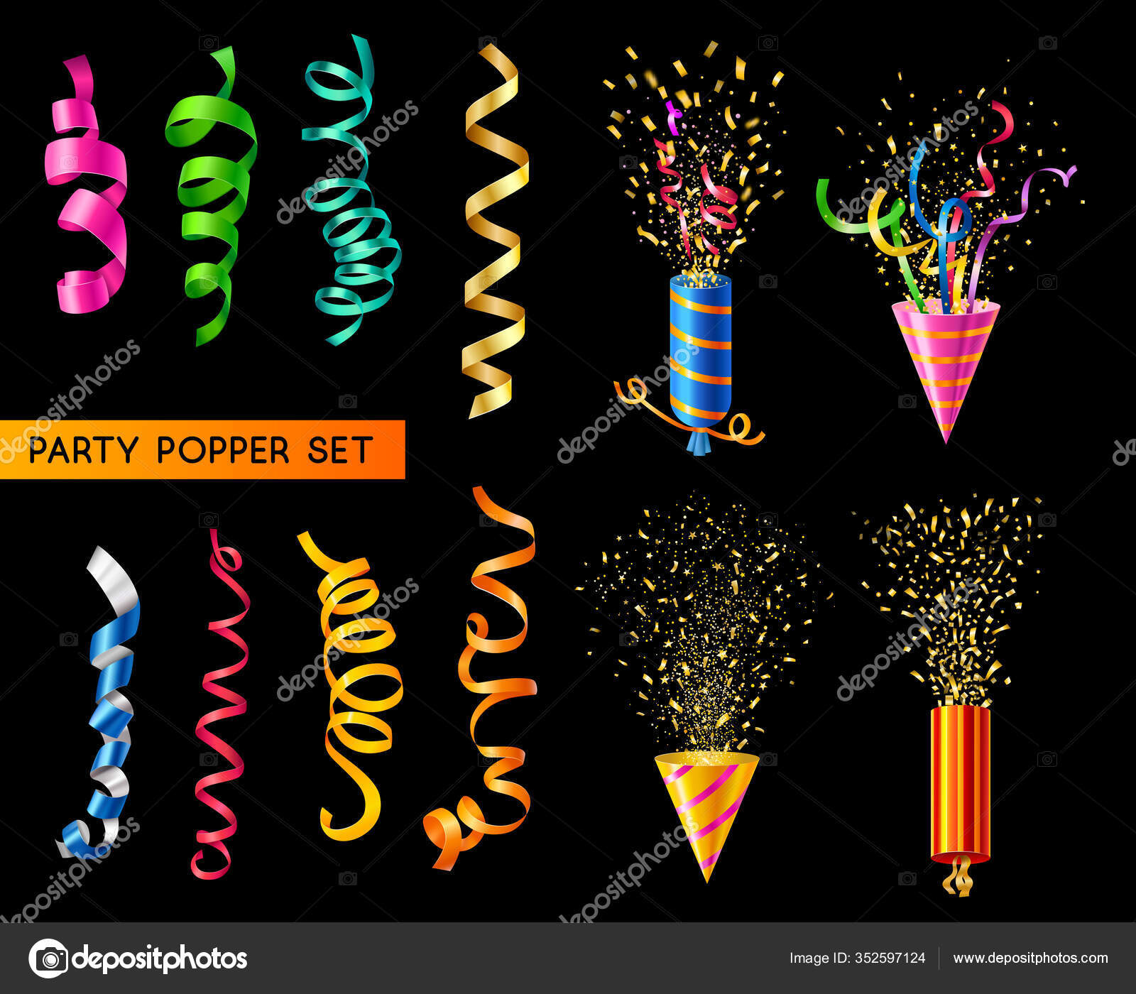 Party Popper Set Stock Vector by ©macrovector 352597124