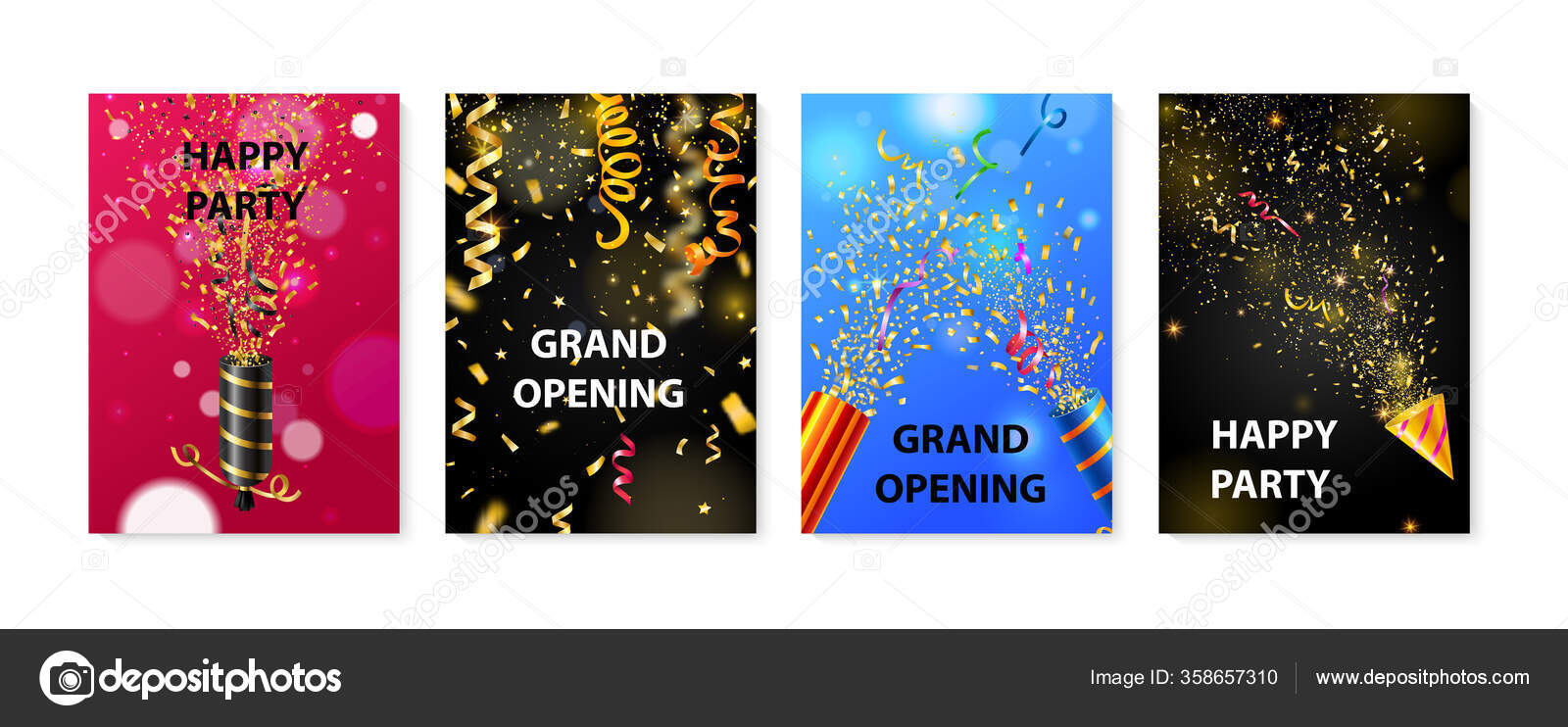 Party Popper Poster Set Stock Vector by ©macrovector 358657310