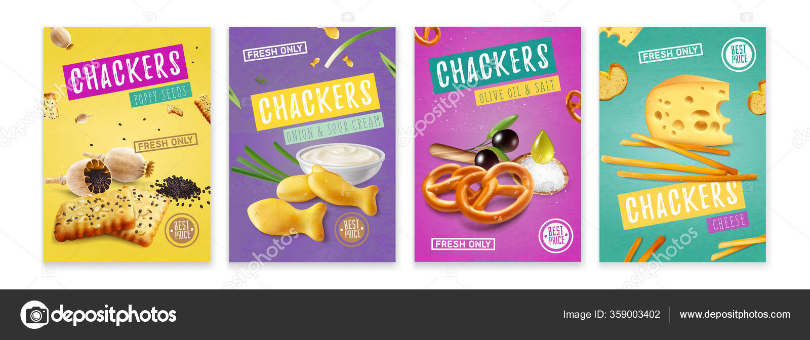 Realistic Snacks Poster Set Stock Vector Image by ©macrovector #359003402