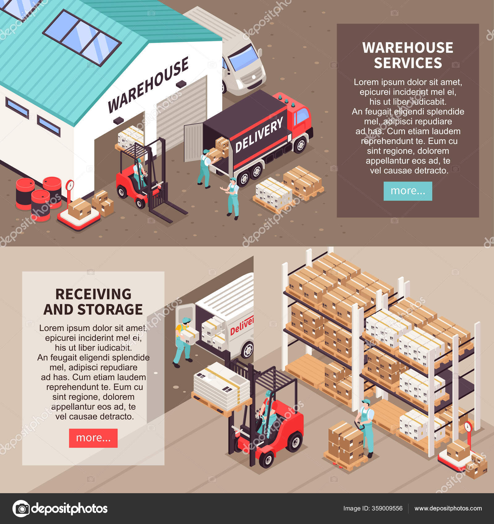 Warehouse Isometric Banners Stock Vector by ©macrovector 359009556