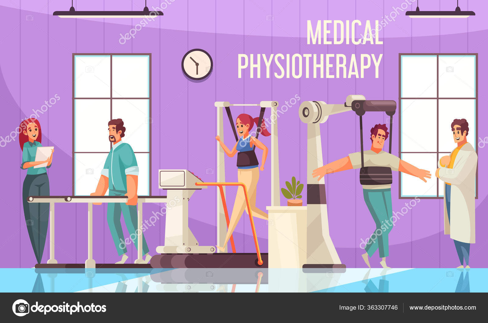 Fisioterapia médica Gimnasio Composición Vector de stock #363307746 de ©macrovector
