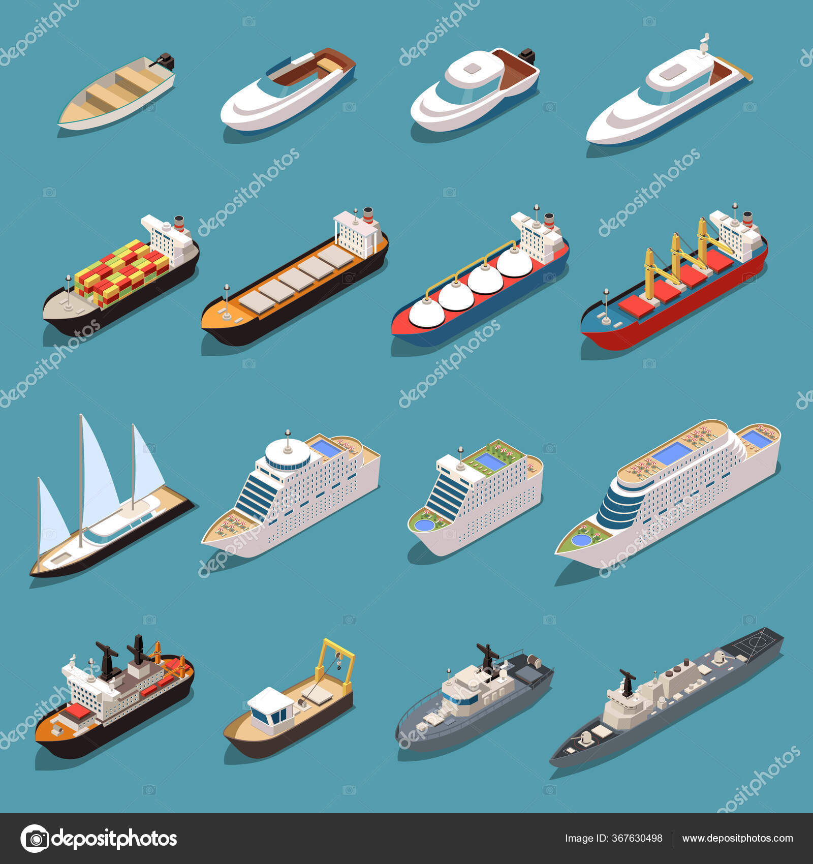 Ships Boats Isometric Set — Stock Vector © macrovector #367630498