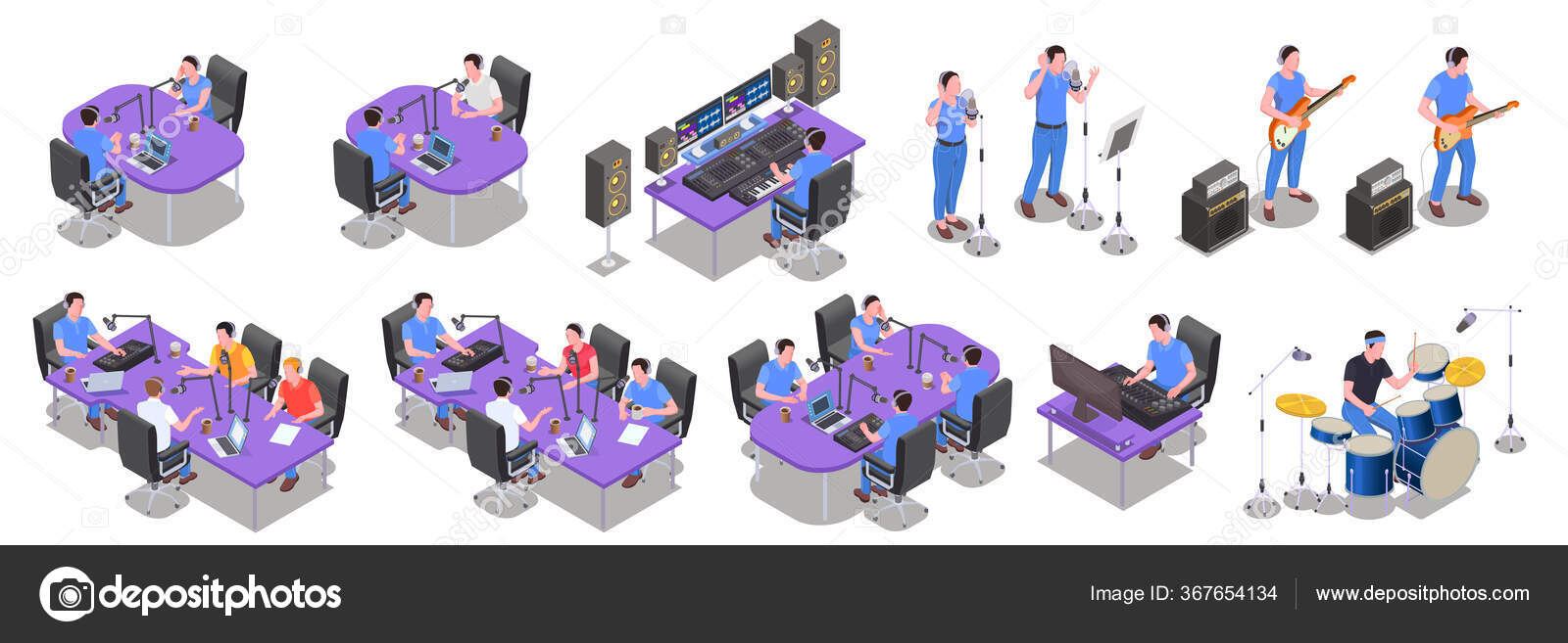Radio Studio Isometric Icons Set Stock Vector by ©macrovector 367654134