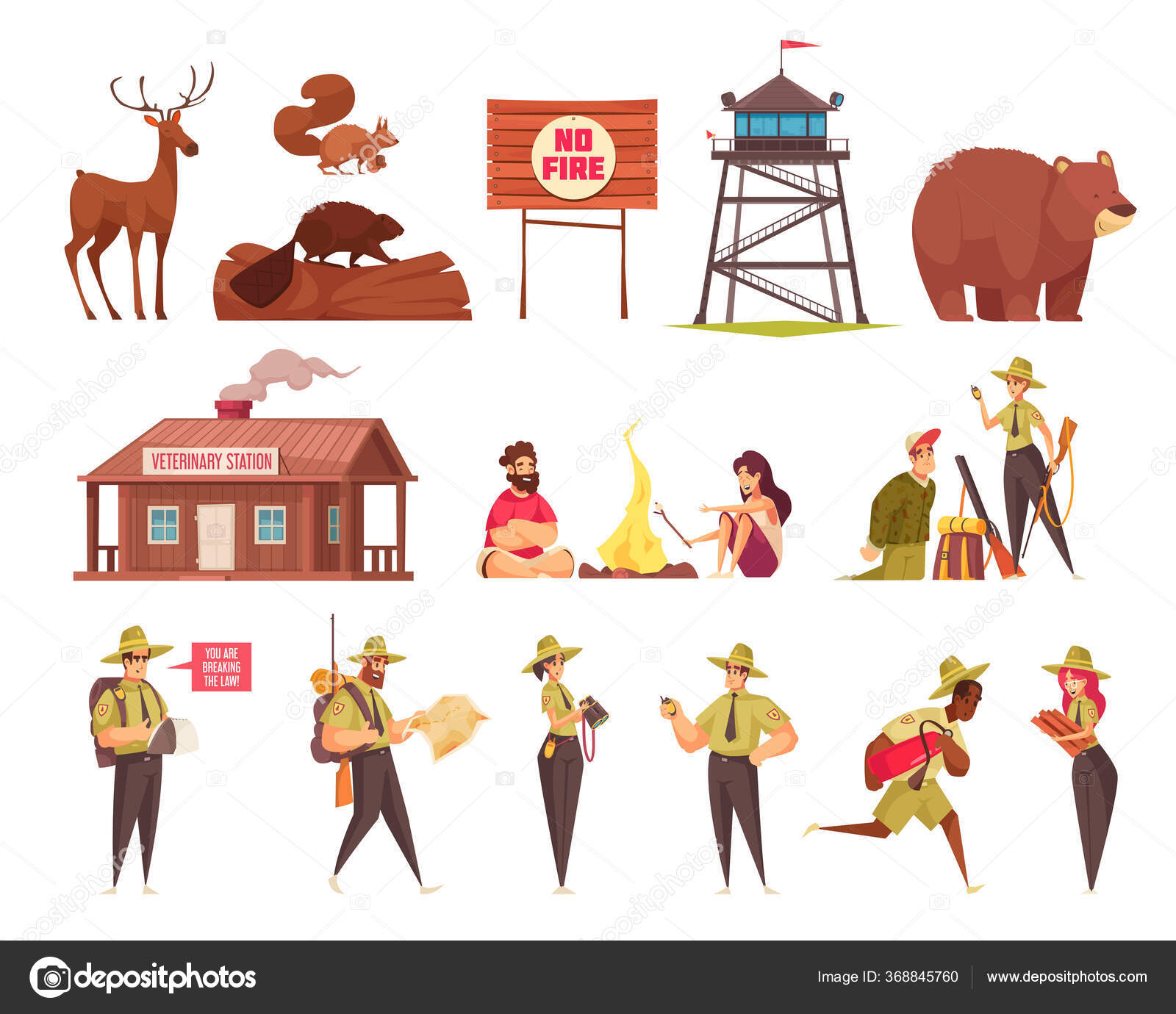 Forest Ranger Cartoon Icons Set Stock Vector Image by ©macrovector ...