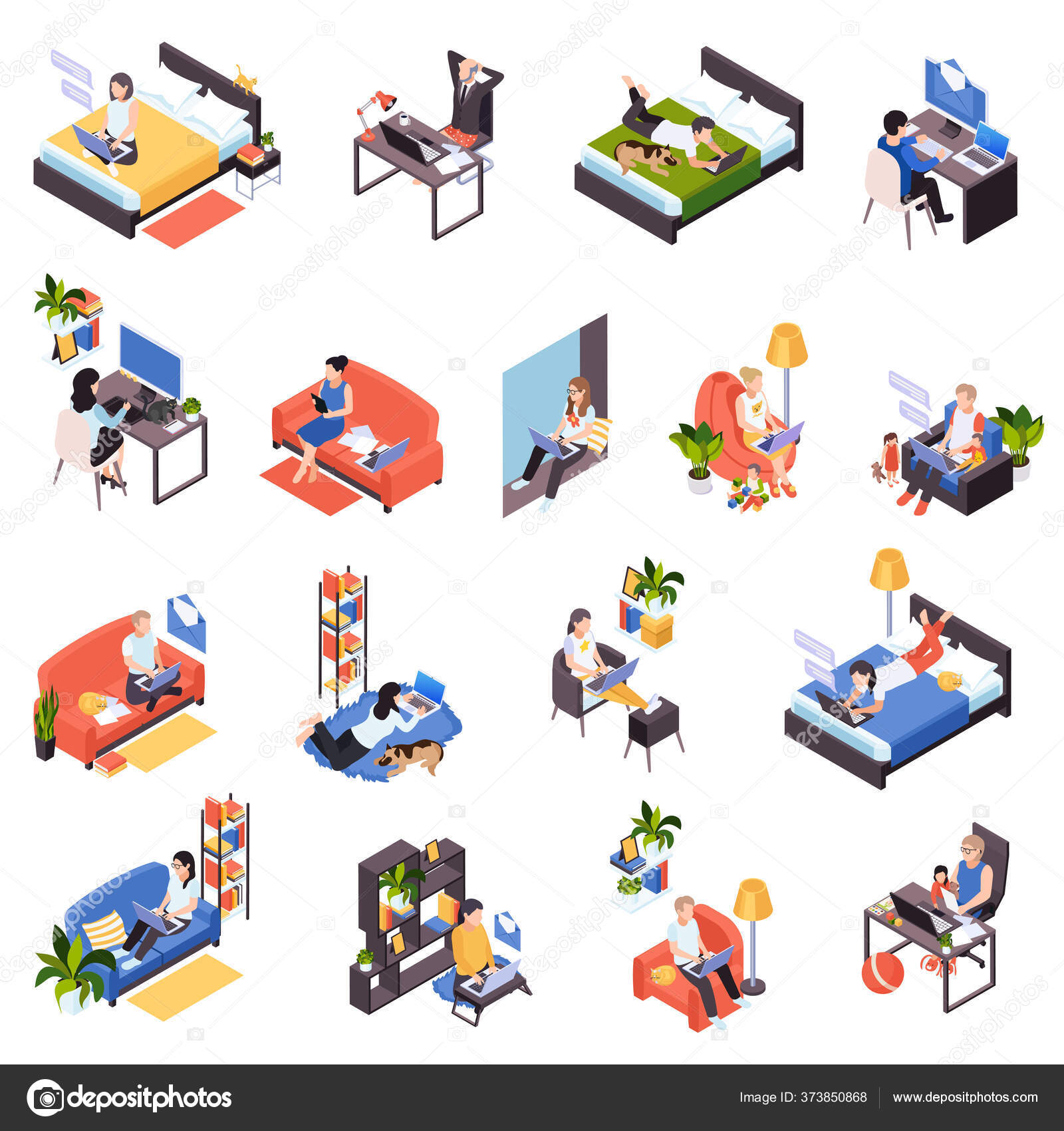 Remote Work Isometric Set Stock Vector Image by ©macrovector #373850868