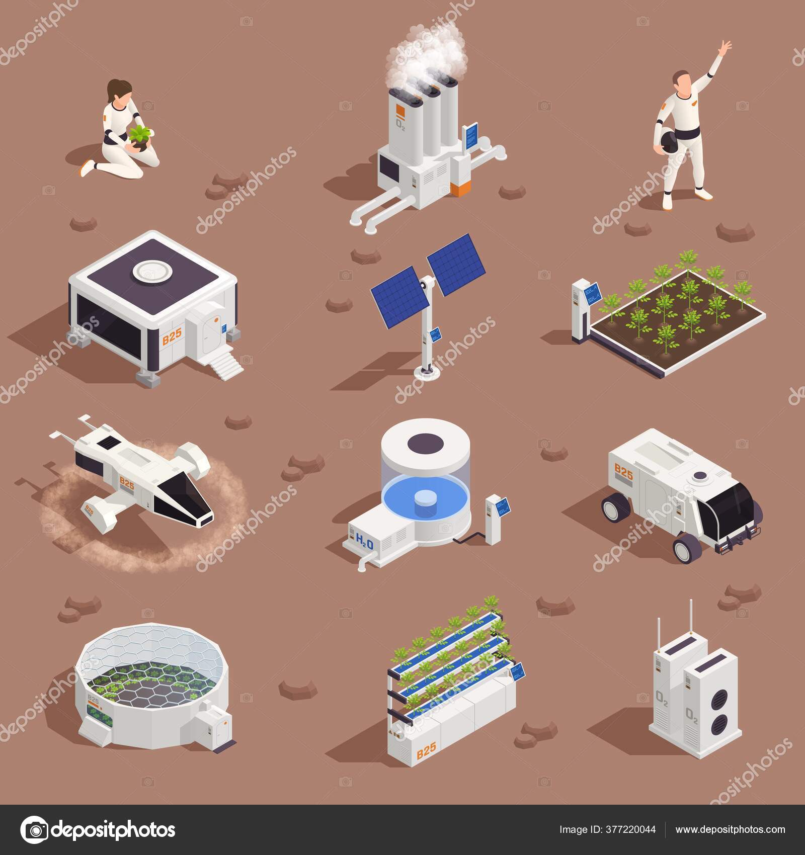 Space Colonization Structures Set Stock Vector Image by ©macrovector ...