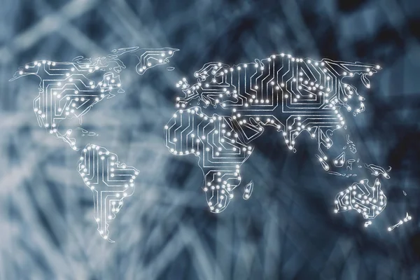 world map made of electronic microchip circuits (led lights vers ...