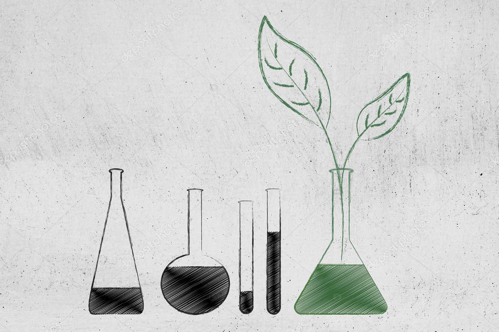 grupo de botellas de laboratorio donde una de ellas deja crecer dentro 2023