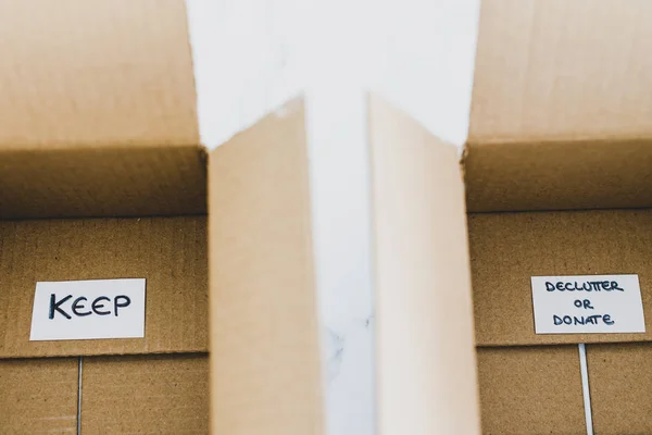 decluttering concept, storage boxes to sort between objects to k ...