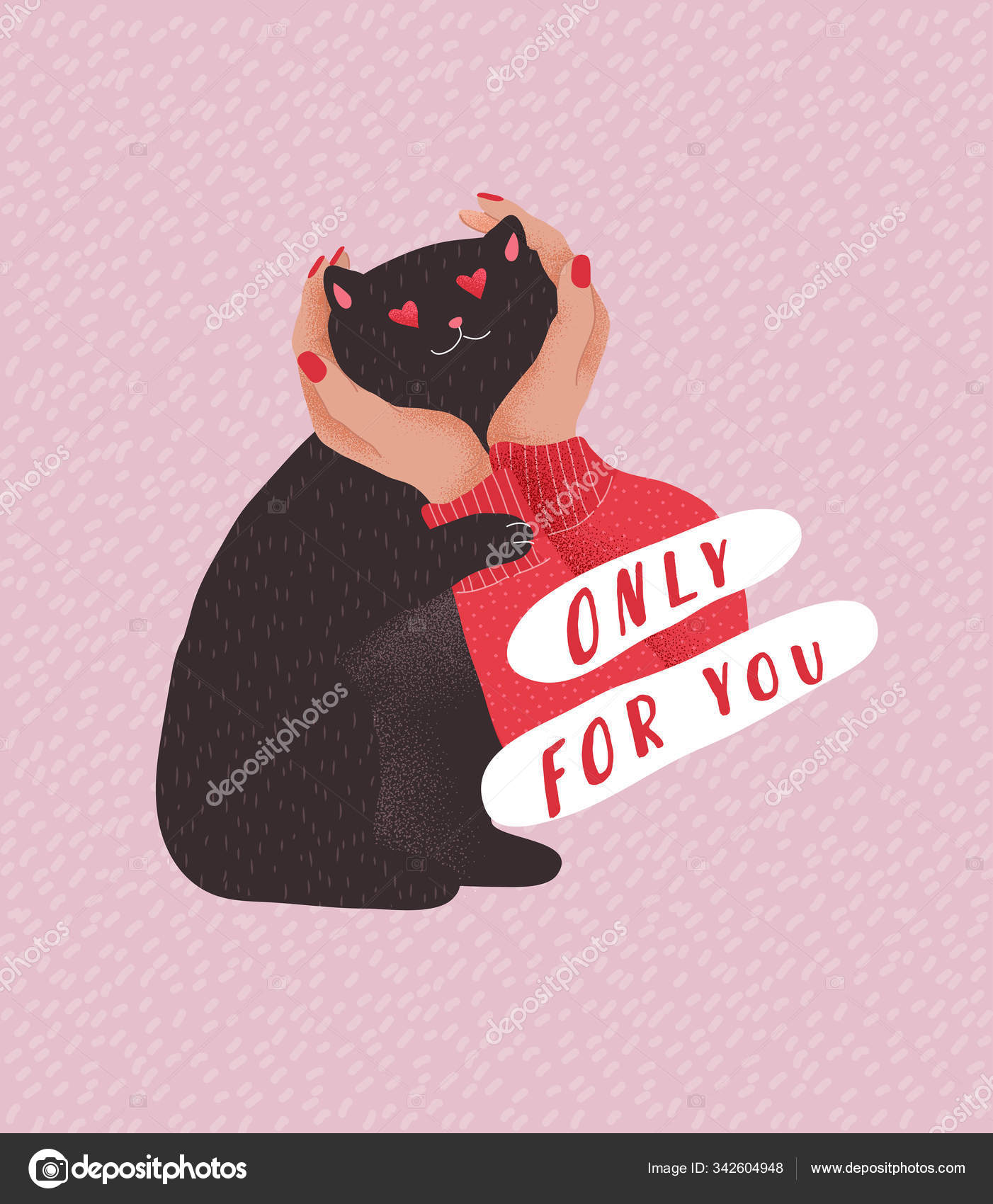 Only for you. Cute cats in love. Romantic Valentines Day greeting card ...