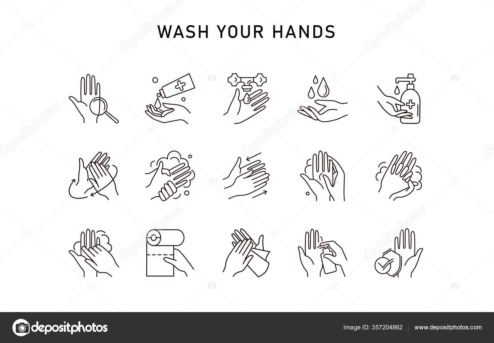 Hand Hygiene Line Icon Set Simple Minimal Pictogram Personal Hygiene ...