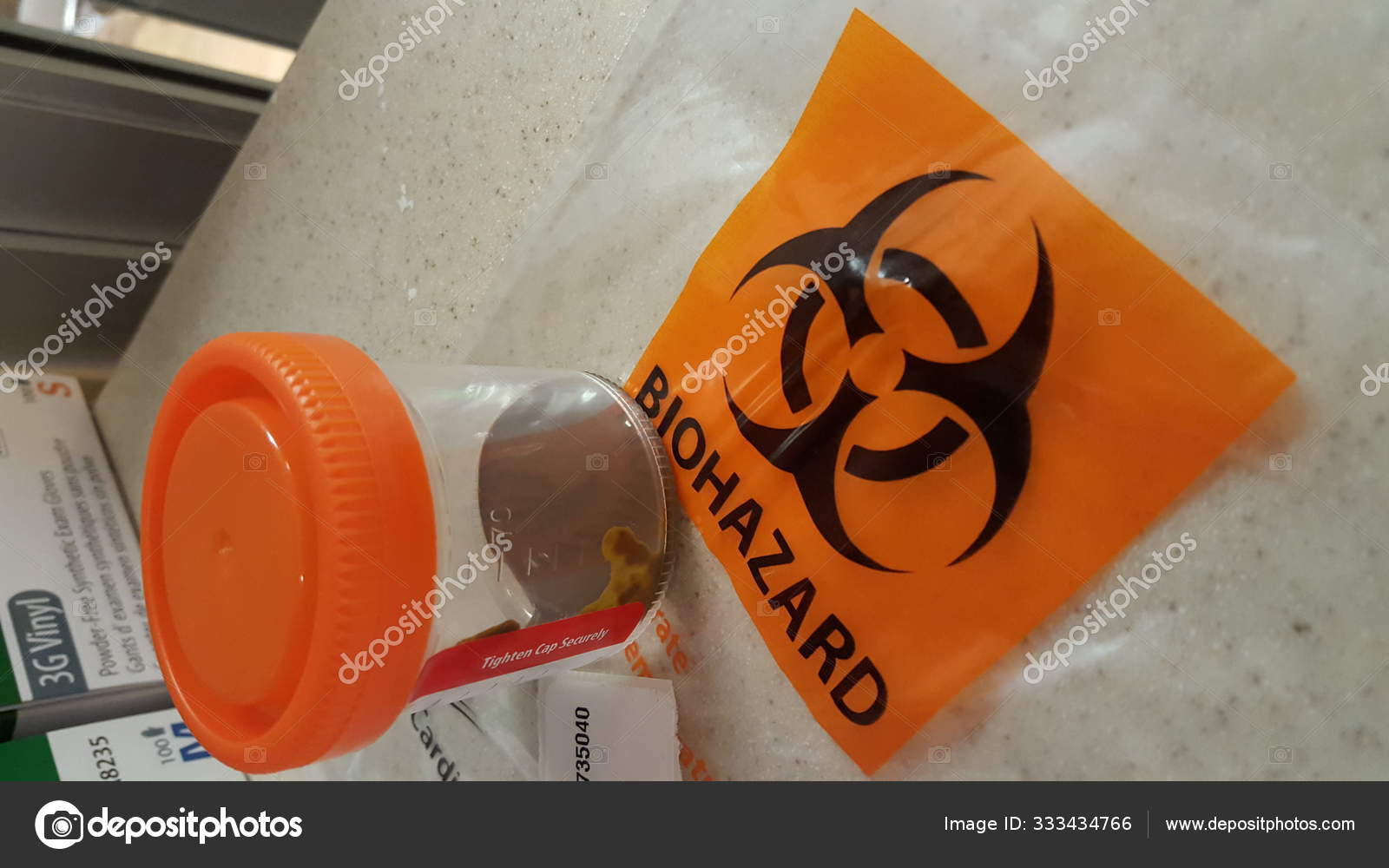 Liquid Stool in Sample Cup with Biohazard Bag Stock Photo by ...