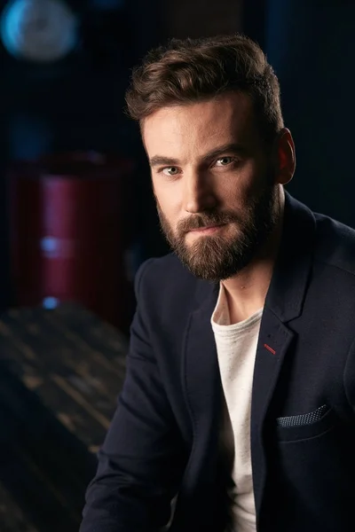 Studio Portrait Attractive Handsome Man Dark Hair Beard Mustache ...