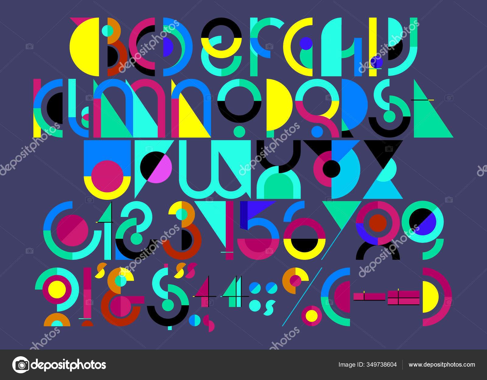 Vector Graphic Lettering Alphabet Geometric Colorful Style Stock Vector ...