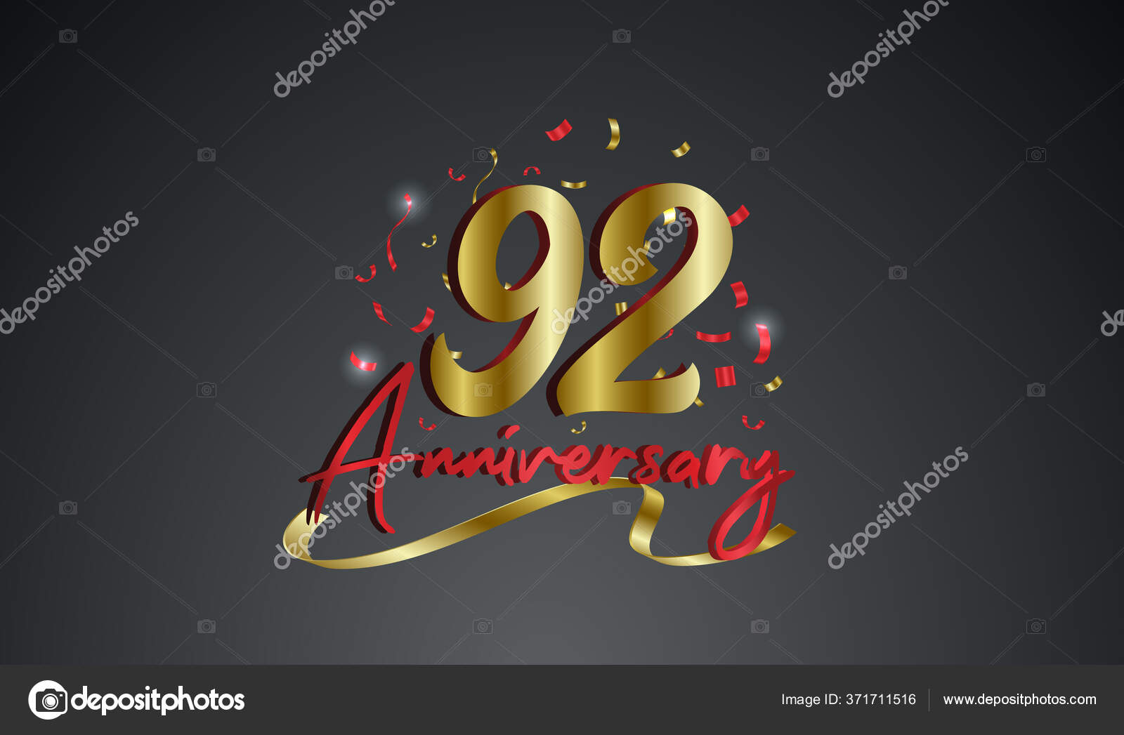 Anniversary Celebration Background 92Nd Number Gold Words Golden ...