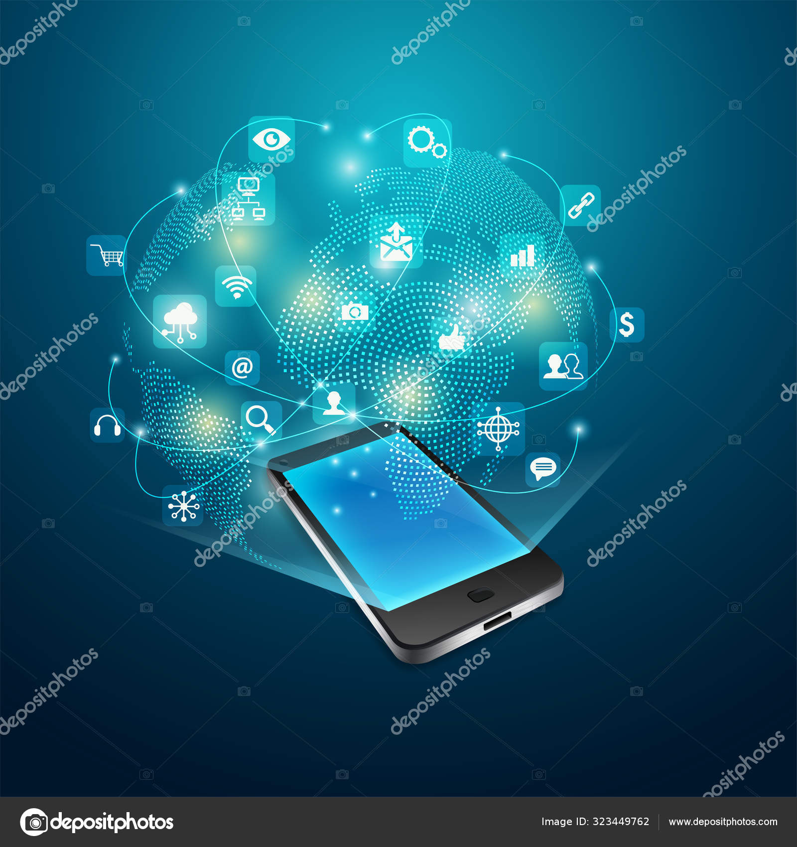 Concept Mobile Communication Technology Graphic Realistic Device Global ...
