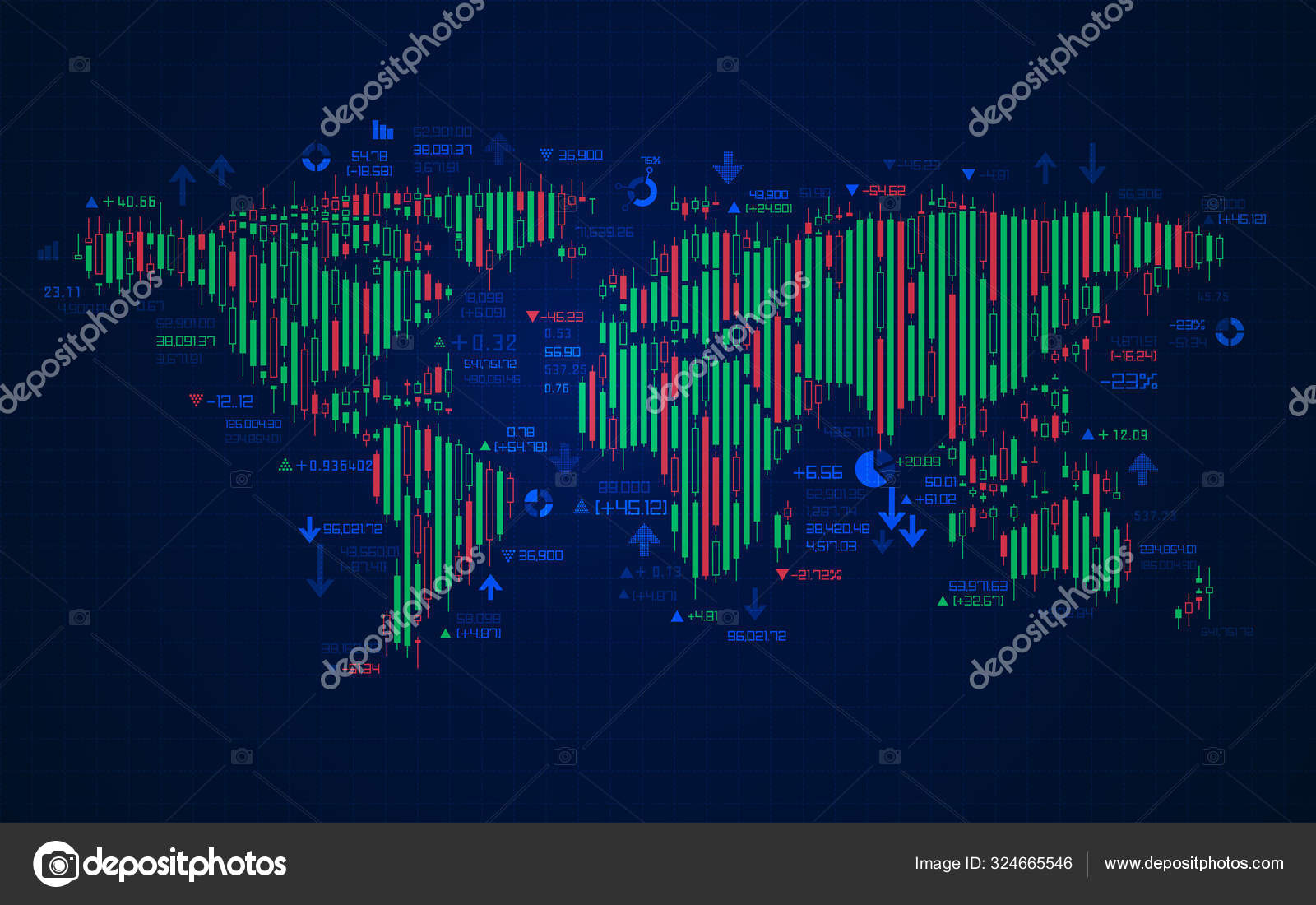 Concept Stock Market Exchange Graphic World Map Combined Candlestick ...