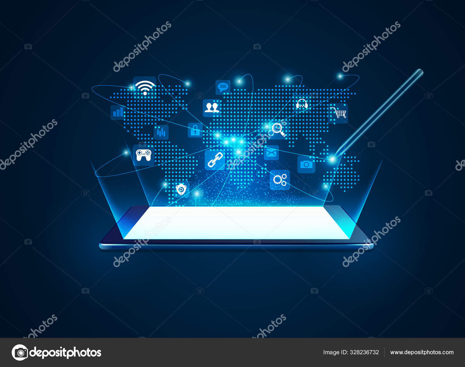 Concept Tablet Communication Technology Futuristic Device Digital Icons ...