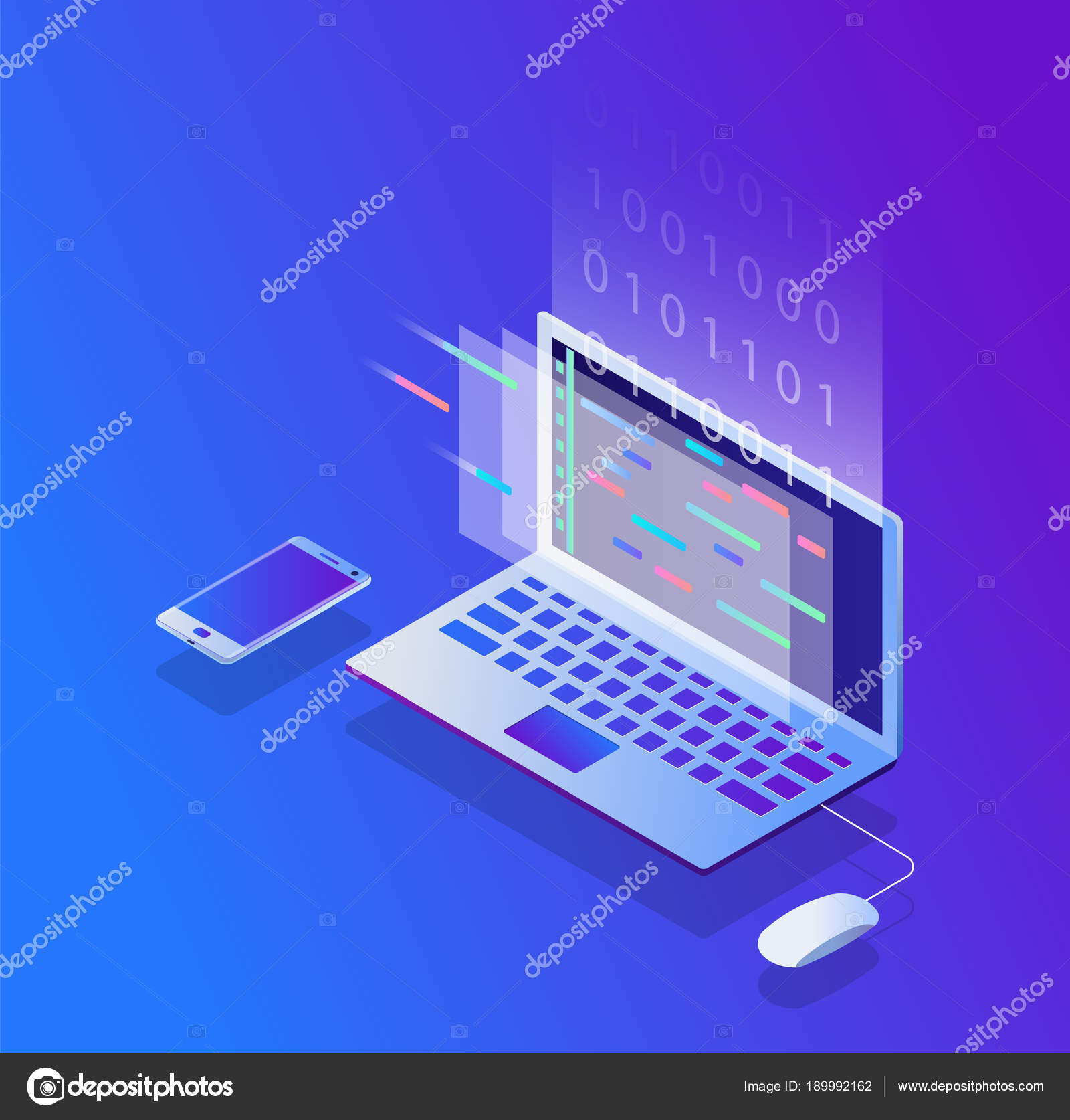 Programming Coding Website Development Gradient Isometric Vector ...