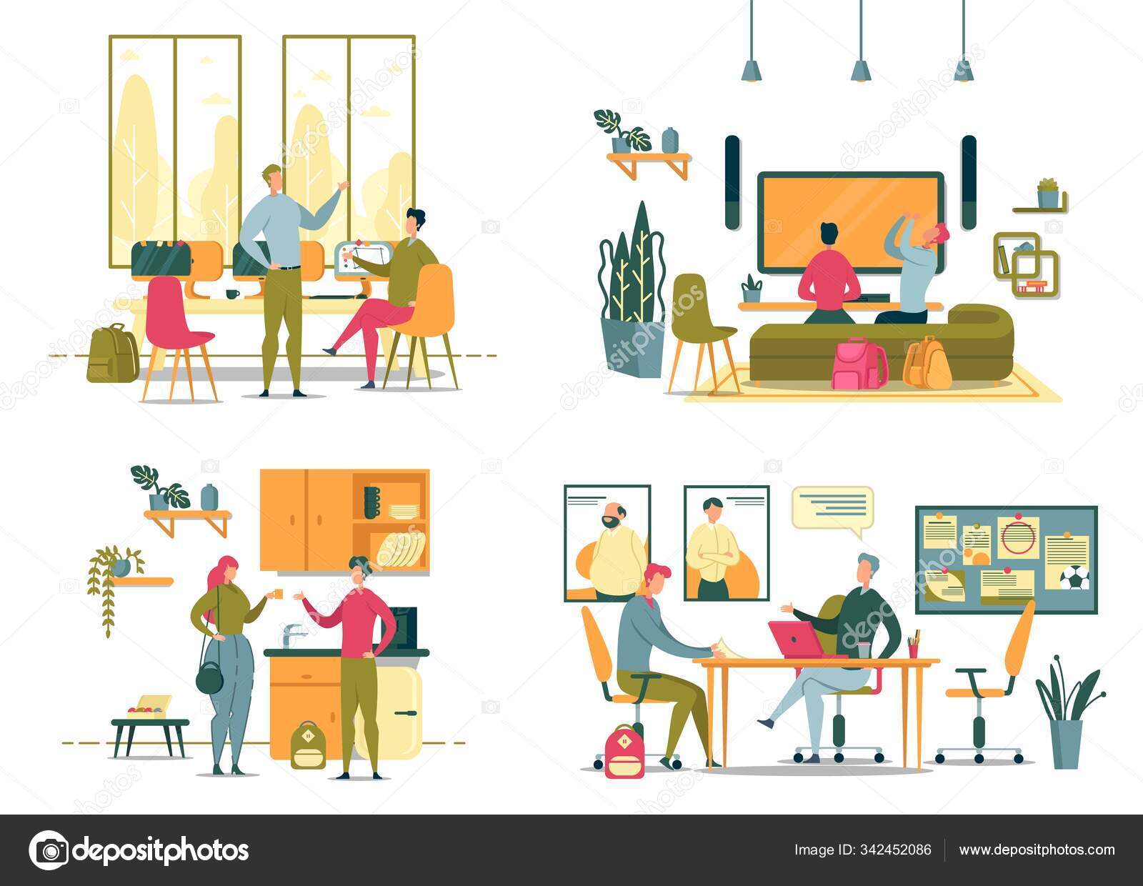 Students in Different Life Spheres Spending Time. Stock Vector Image by ...