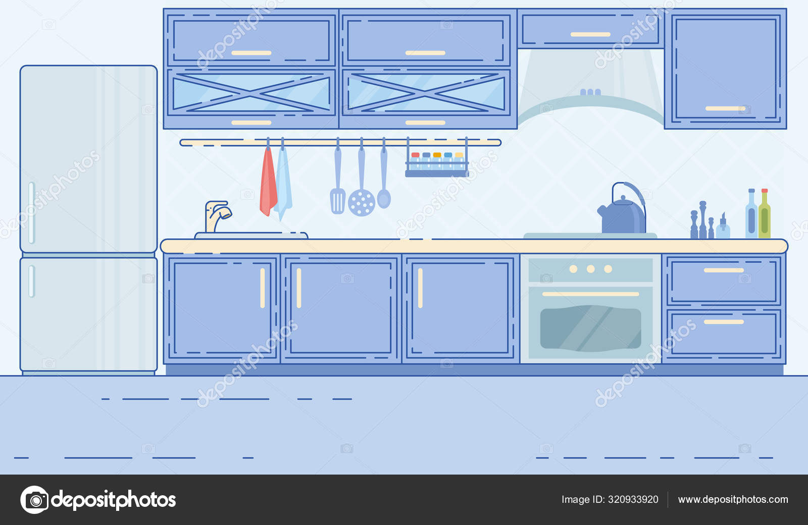 Comfortable Moderate Space Home Kitchen Interior Stock Vector Image by ...