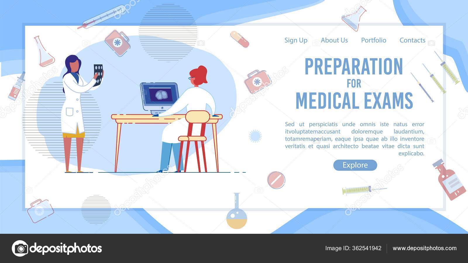 Woman Doctor Studying Patient Xray on Computer Stock Vector Image by ...