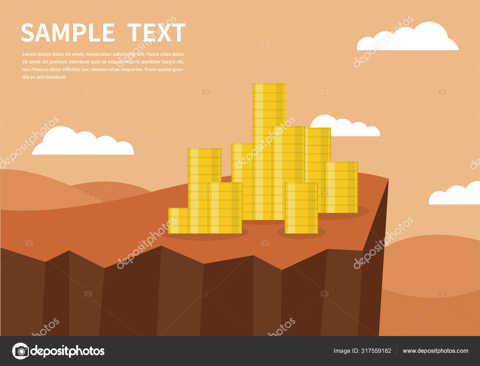 Coin Edge Cliff Business Flat Vector Economy Earn Money Financial Stock ...