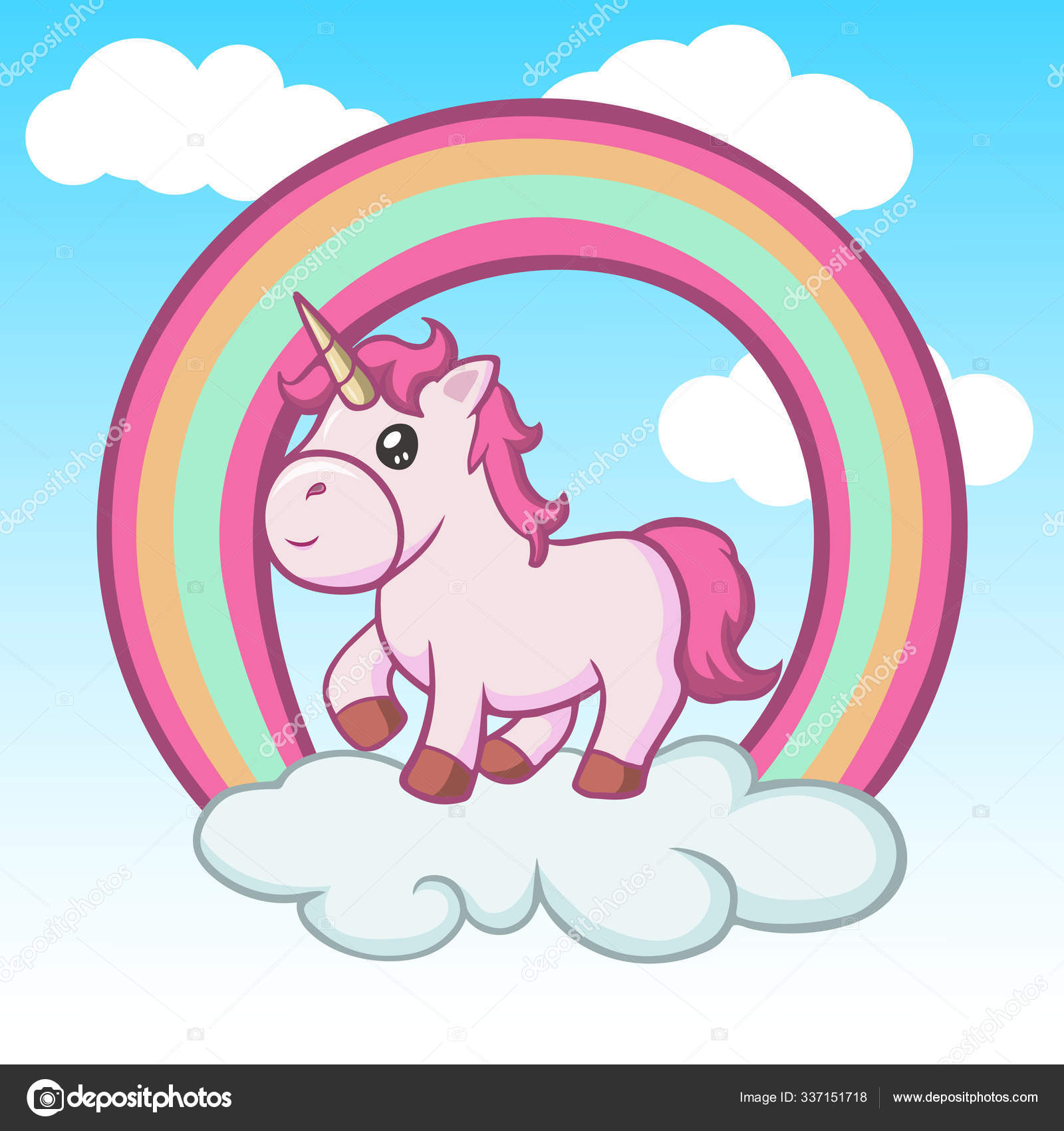 Cute Baby Unicorn Clouds Rainbow Stock Vector by ©frescostudio 337151718