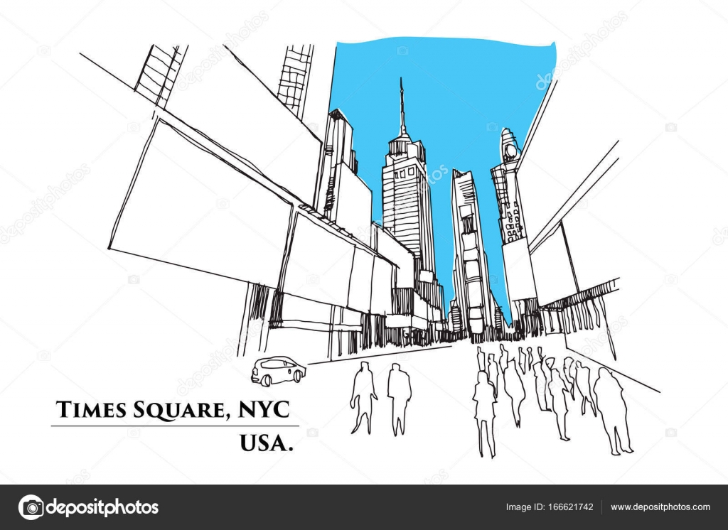 Times Square, New York. Street in perspective, Vector illustrati Stock ...
