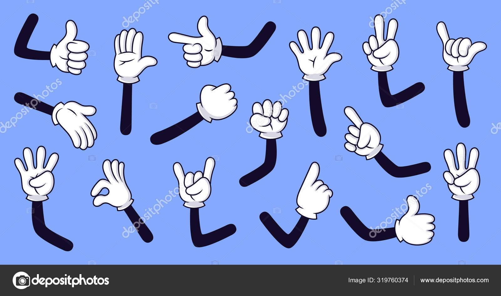 Comic Funny Gestures Comical Leg. Funny Cartoon Arms In Gloves And