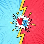 Comics vs frame. Versus lightning ray border, comic fighting due Stock ...