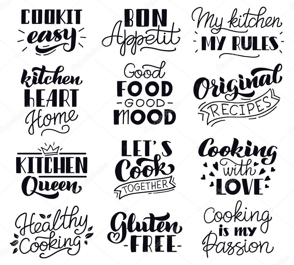 Letras de cocina de alimentos. Cocina tipografía dibujada a mano letras ...