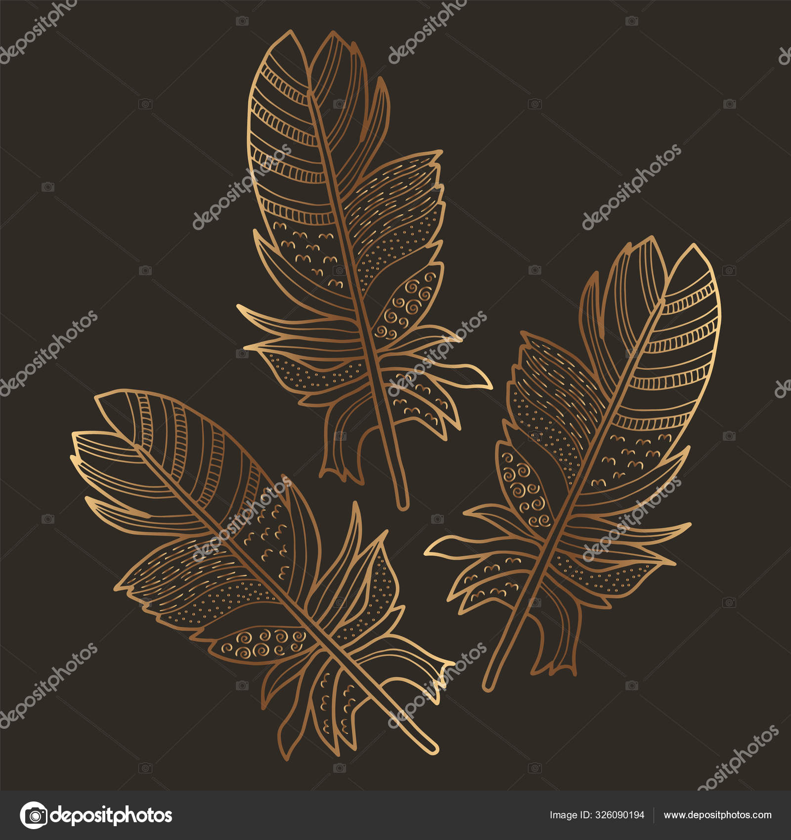 Vector Golden Feather Line Art Gold Effect Great Decoration Placement ...