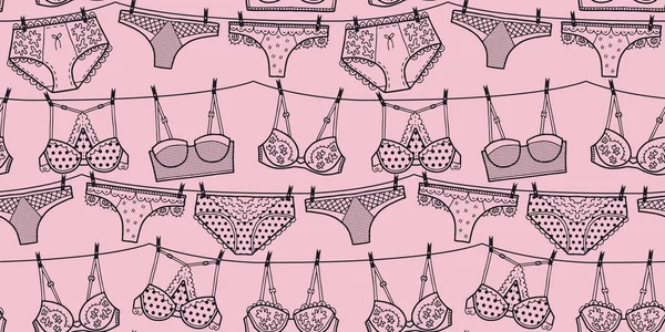 Vector Lingerie Pattern Pink Black Simple Outline Bra Panties Set Stock Vector Image by ...