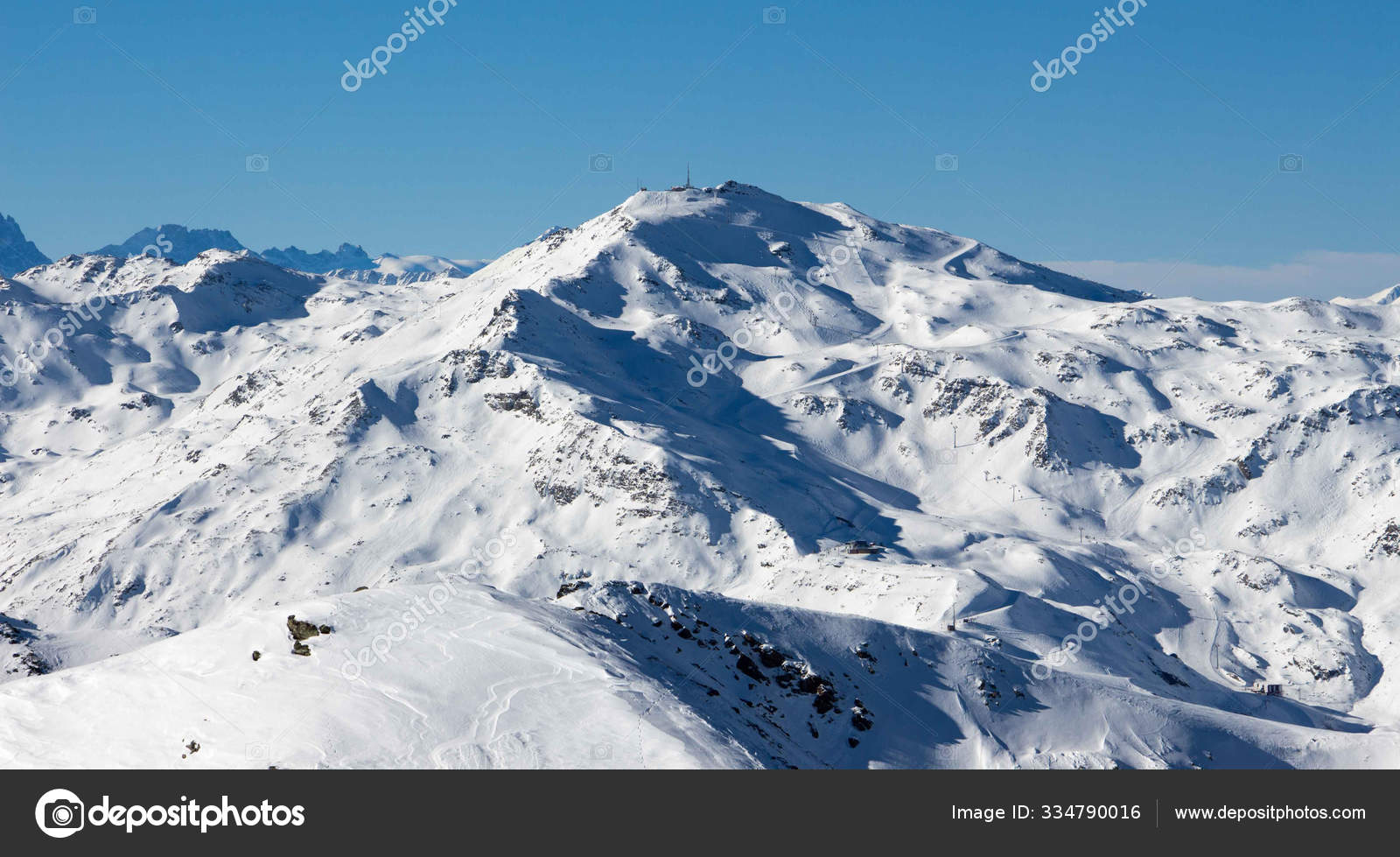 Cime Caron val thorens gondola cabin view sunset snowy mountain ...